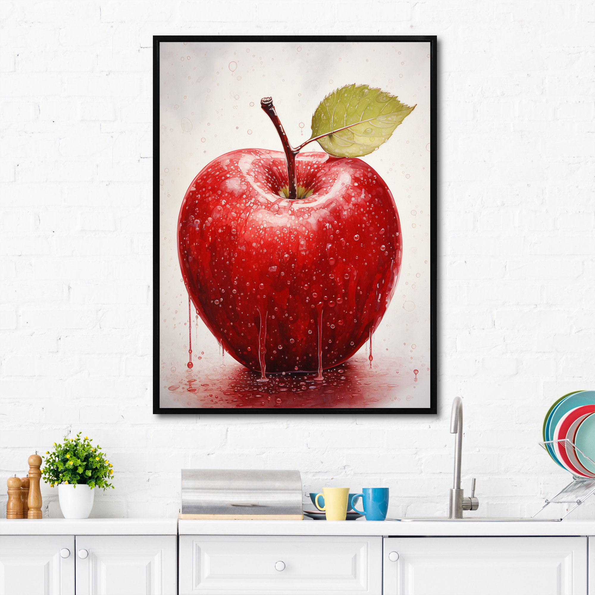 Ebern Designs Fruit Candy Apple Red Framed On Canvas Print | Wayfair