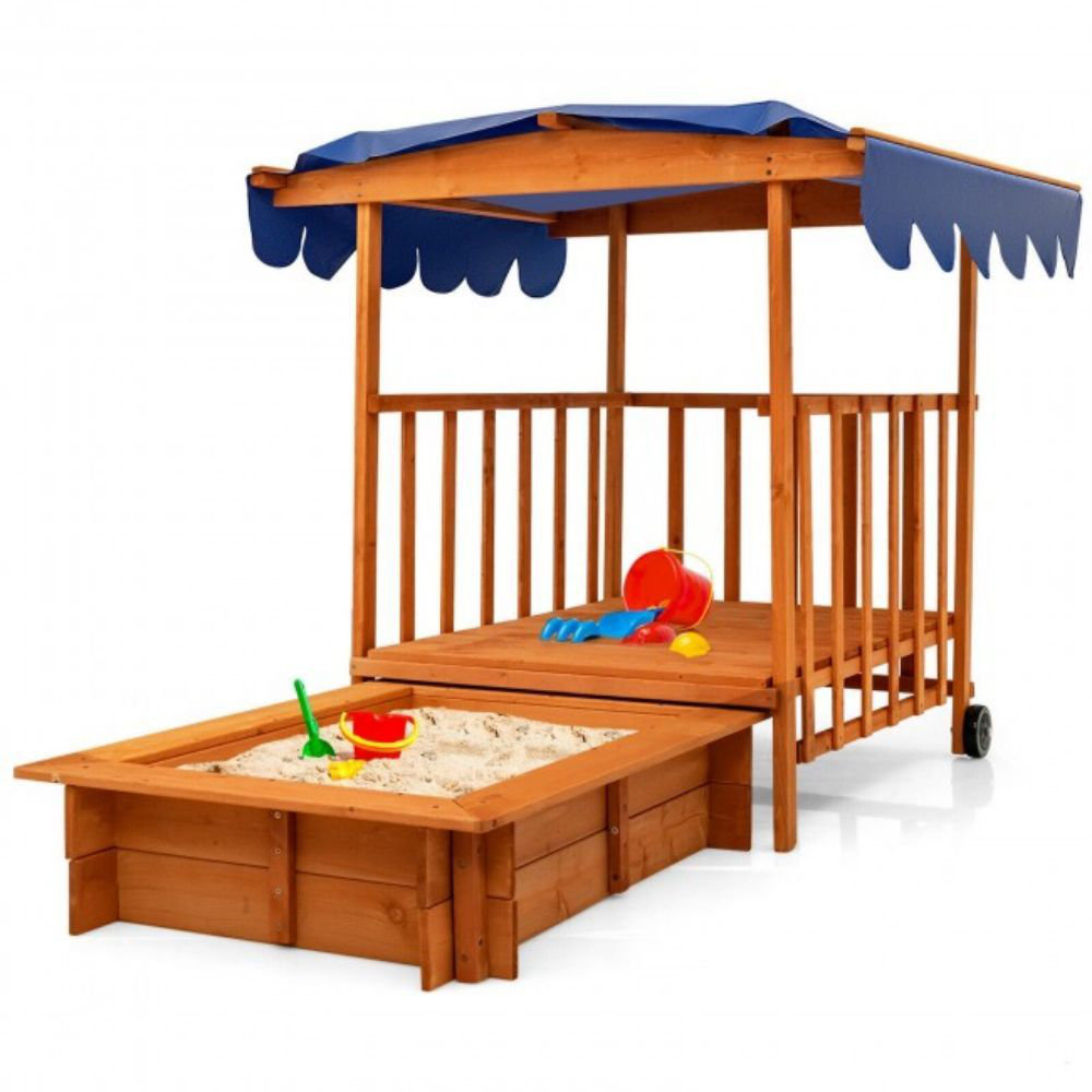 Spiritual Realm Kids Outdoor Wooden Retractable Sandbox With Cover And ...