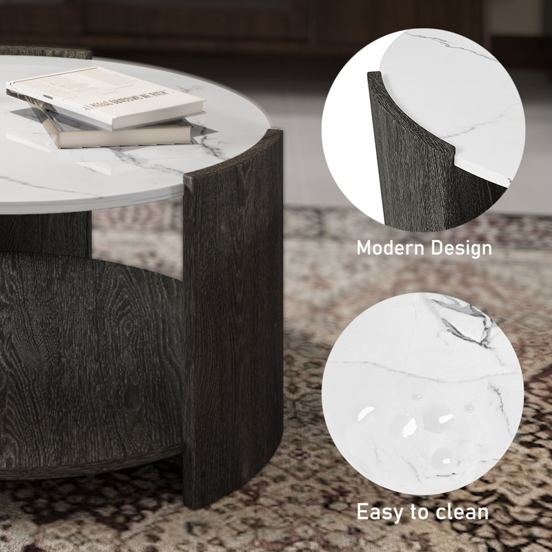 Ebern Designs Michaelee Round Coffee Table, 36" Rustic Modern Circle ...