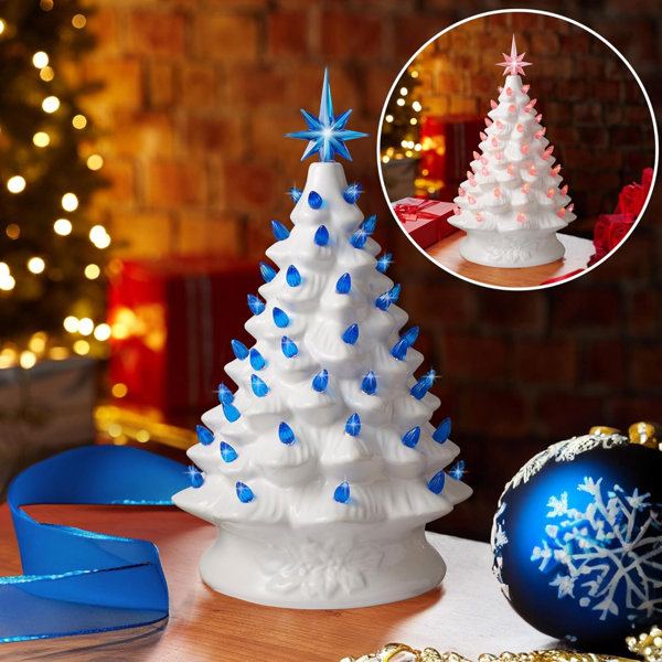 The Holiday Aisle® Hand Painted Ceramic Christmas Tree, White 15-Inch ...
