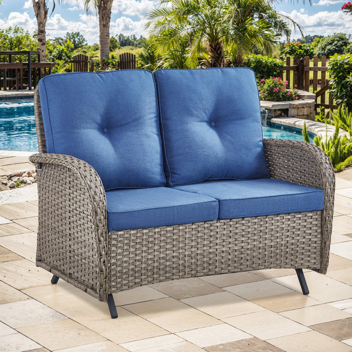 Winston Porter Keywest Patio Outdoor PE Wicker Glider Loveseat With ...