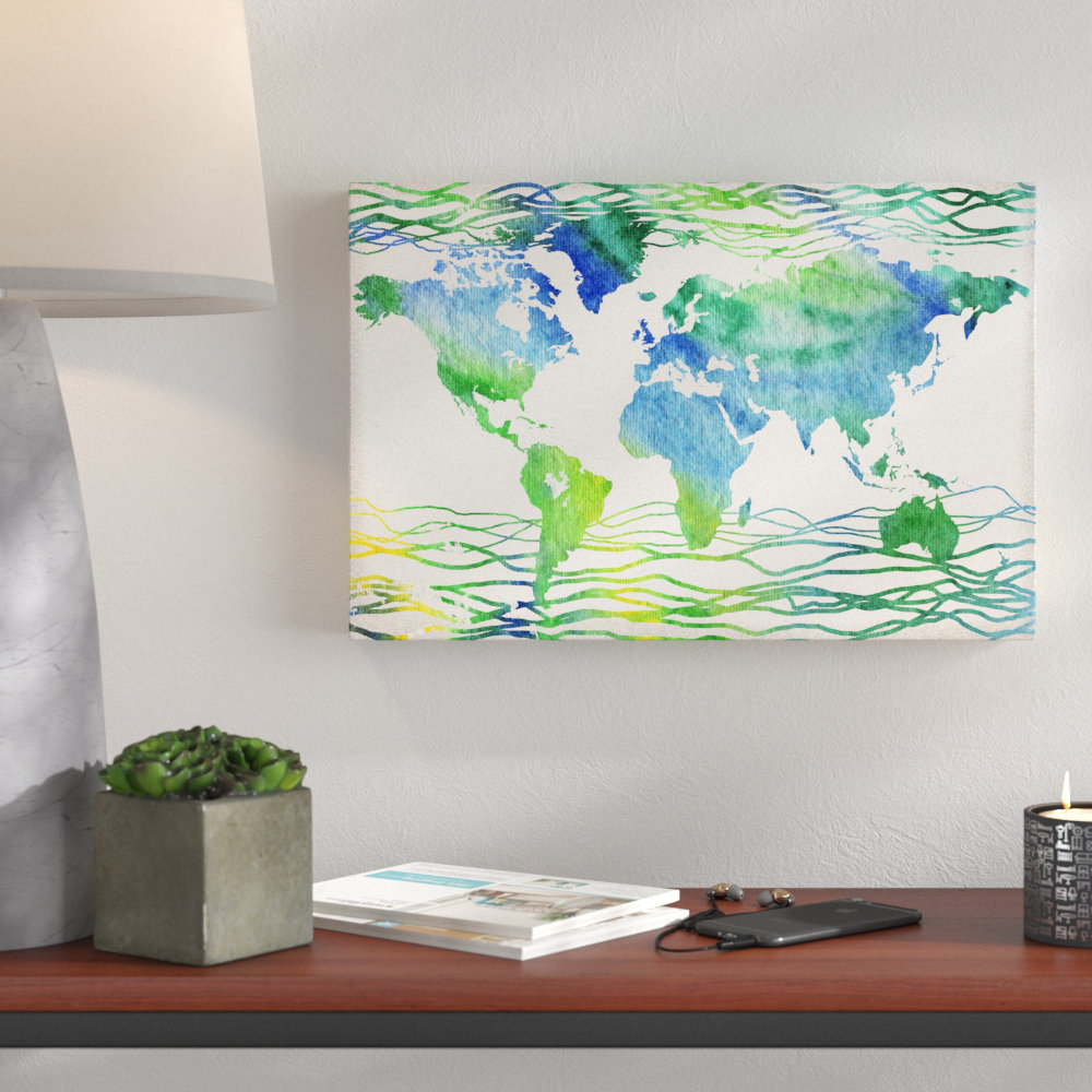 Wrought Studio Gillham Blue/Green World Map by Irina Sztukowski - Print ...