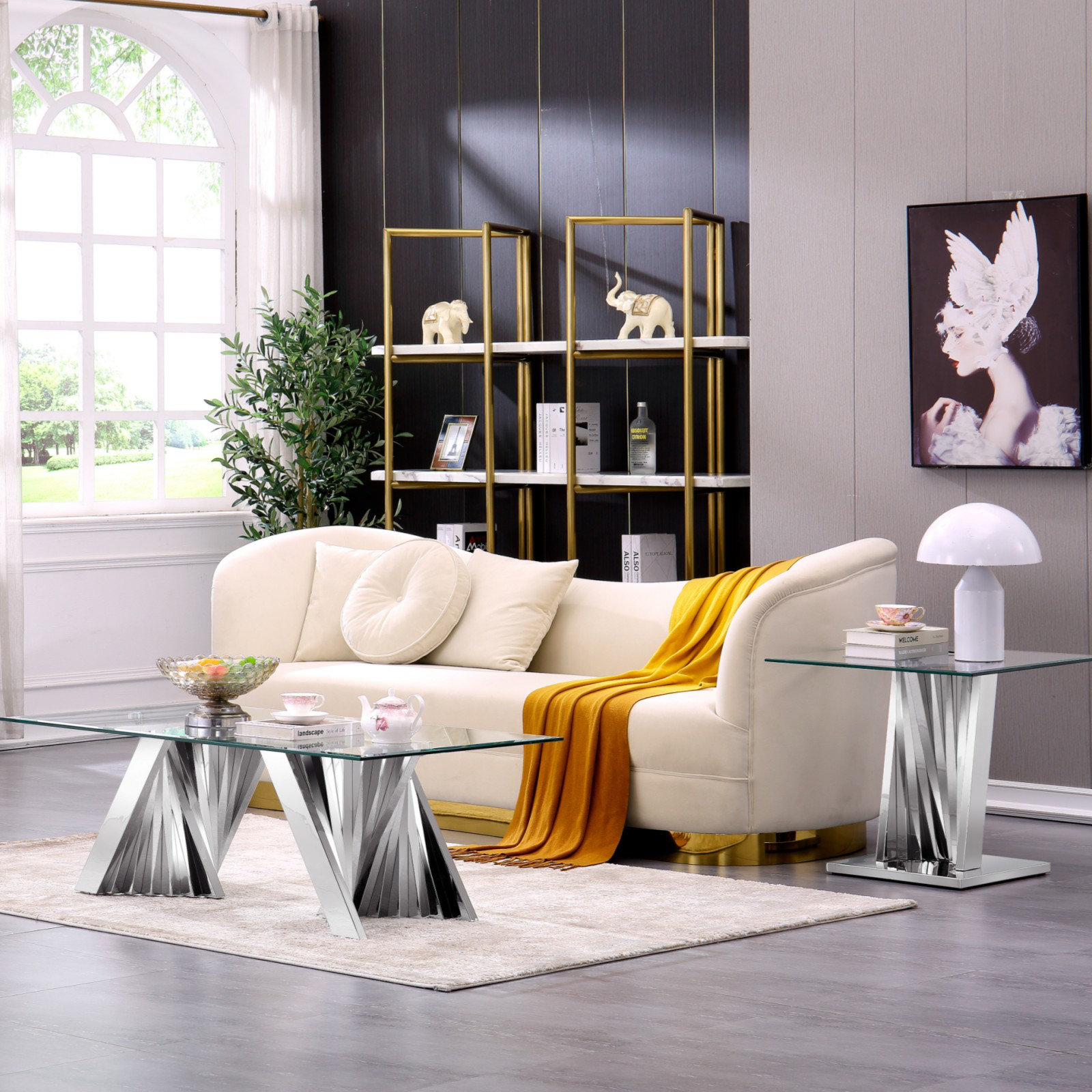 Everly Quinn 2 Piece Glass And Silver Living Room Table Set | Wayfair