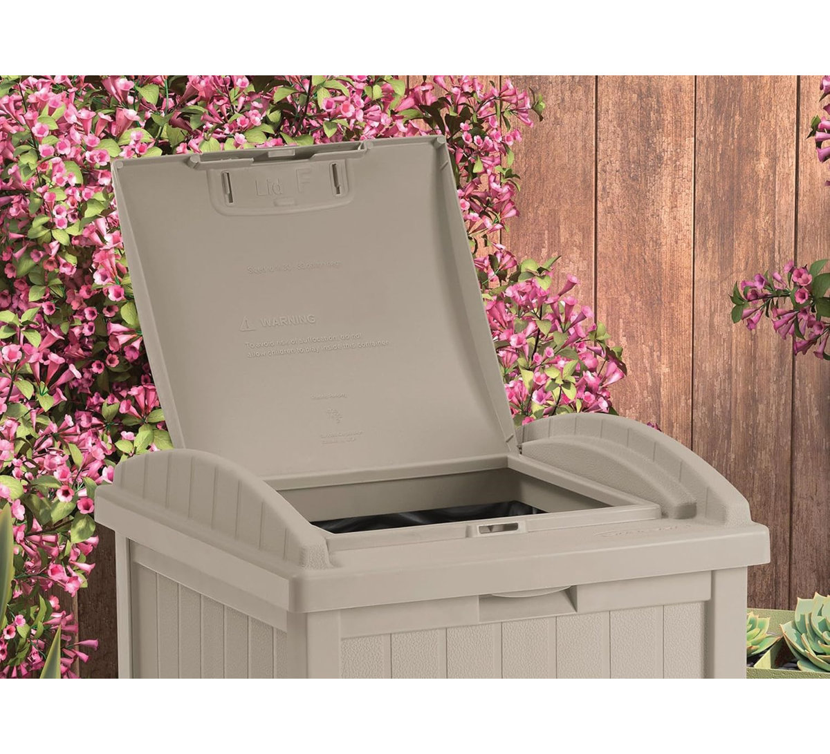 AFOVES The 33 Gallon Durable Plastic Hideaway Outdoor Garbage Can with ...