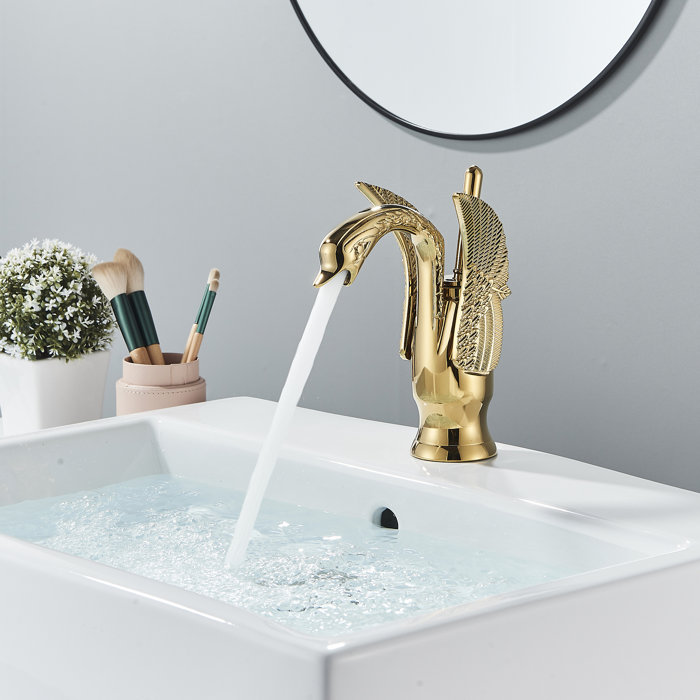 AlenArtWater Bathroom Basin Faucet Single Handle Gold Swan Brass Sink ...