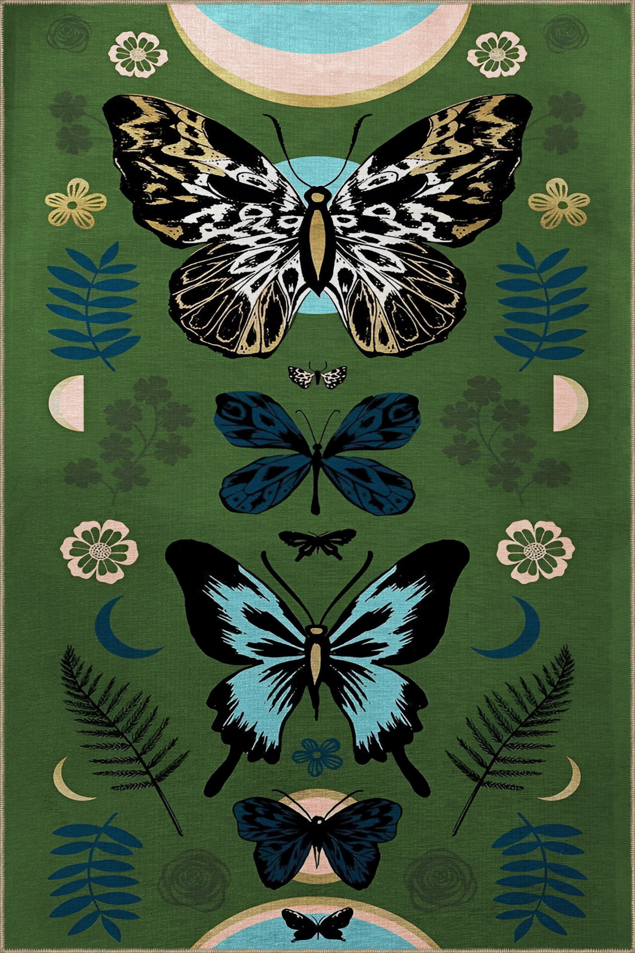 Dakota Fields Mira Green Themed Blue Butterfly and Flower Patterned ...