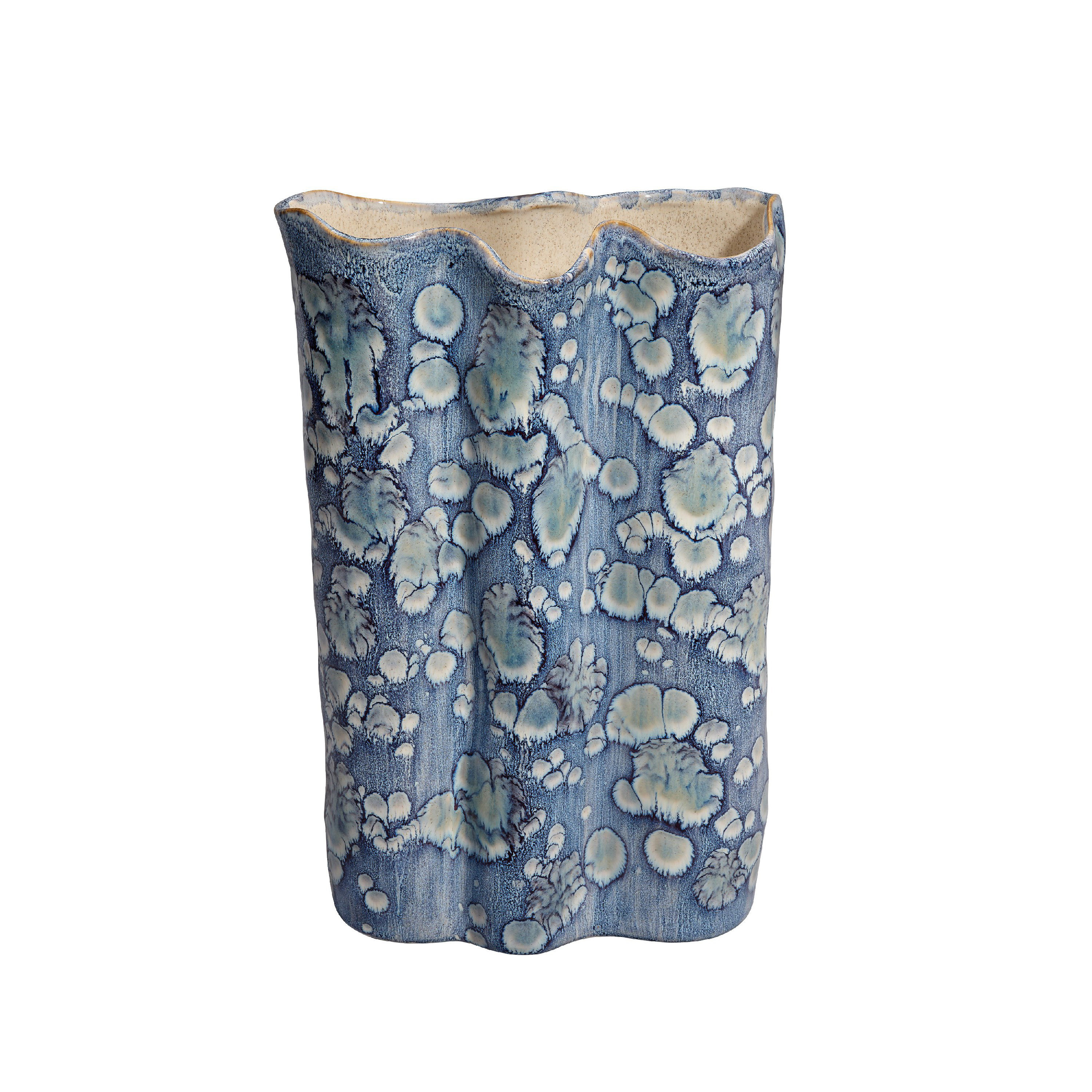 Benjara Gipo Decorative Flower Vase, Ruffled Body, 16 Inch Blue White ...
