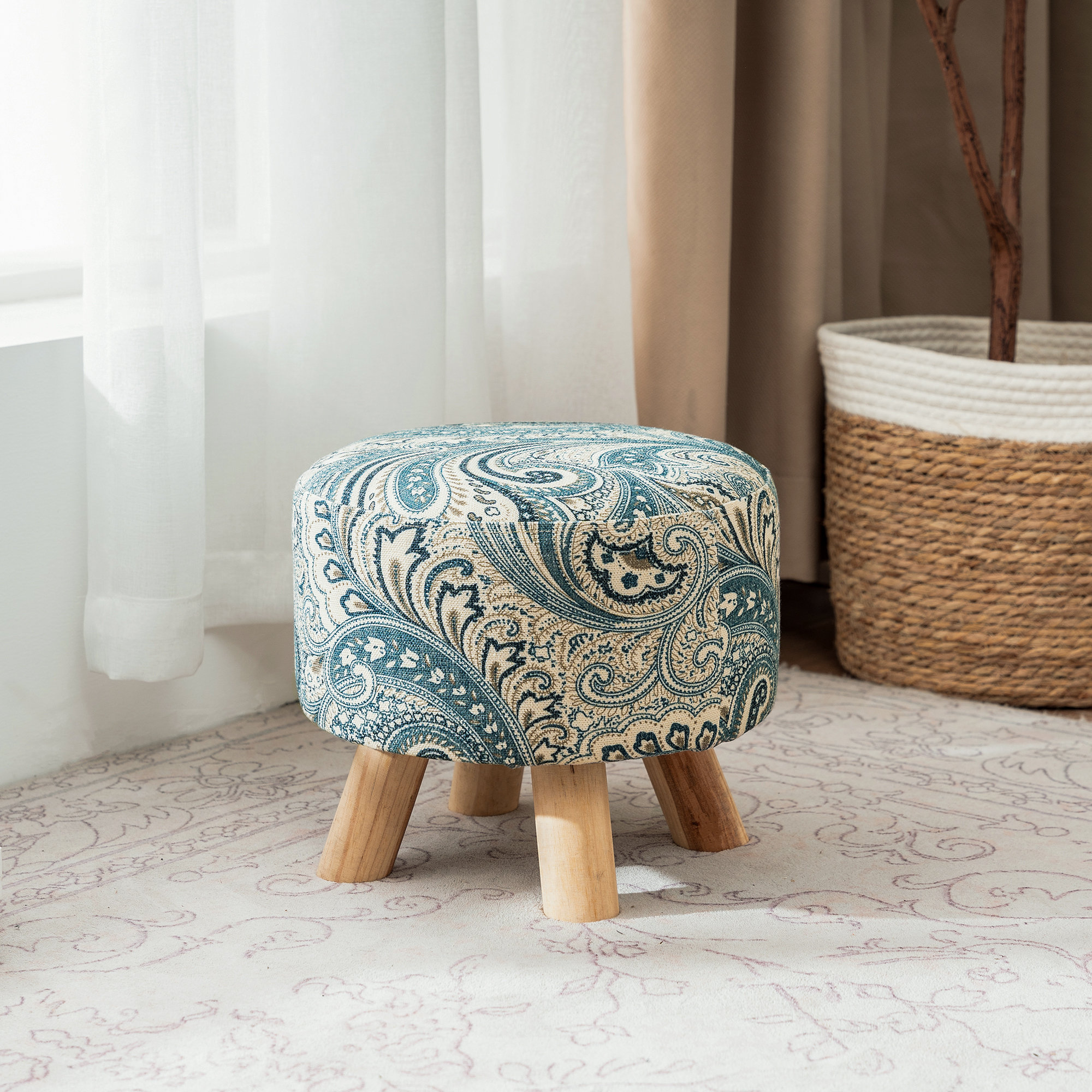 Corrigan Studio 11.6" Ottoman Footrest Blue Floral - Wayfair Canada