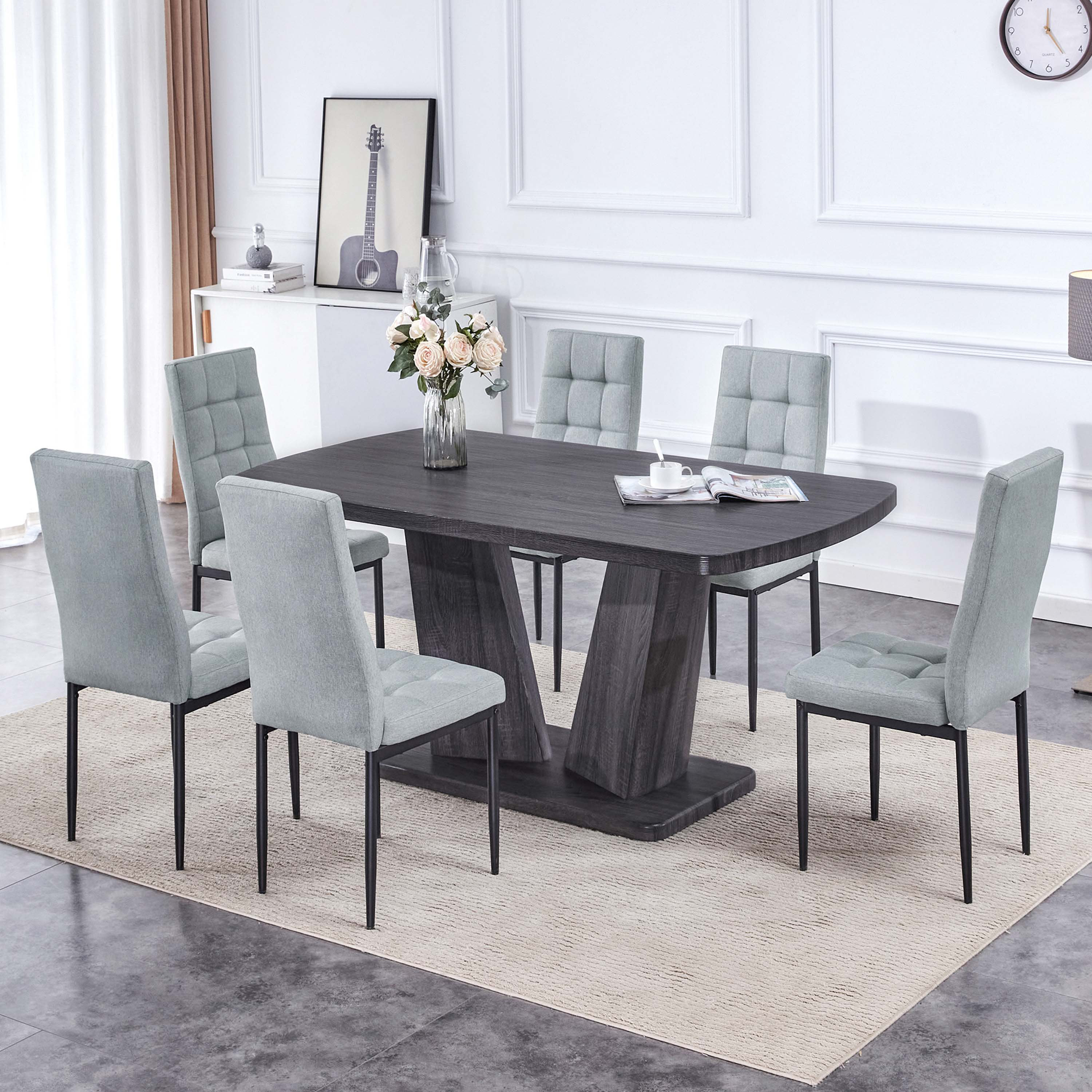Corrigan Studio Modern Dining Table Set for 6, 7 Piece Dining Set, 63 ...