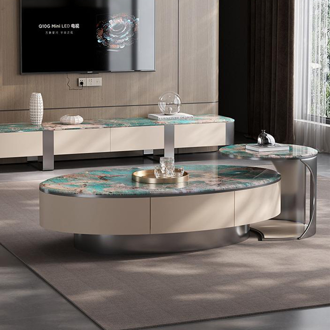 Wu's StylishVault Light luxury oval marble coffee table | Wayfair