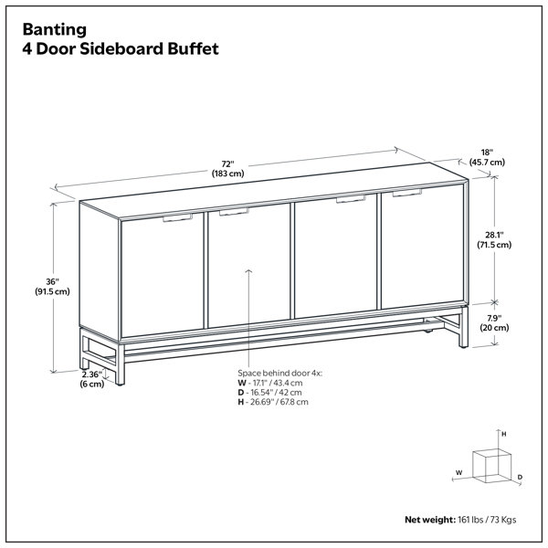 Simpli Home Banting 72"W Solid Hardwood Modern Industrial 4-Door ...