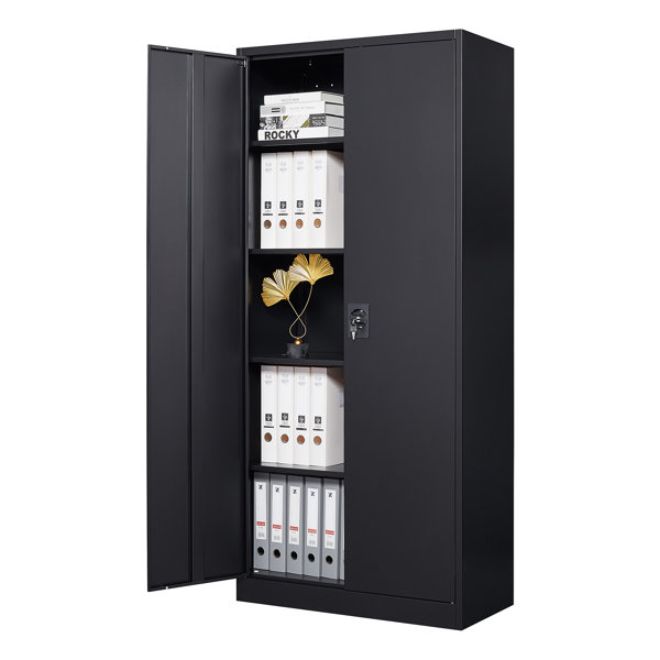 Inbox Zero Metal Storage Cabinet With Lock Door, Adjustable Shelf Steel ...