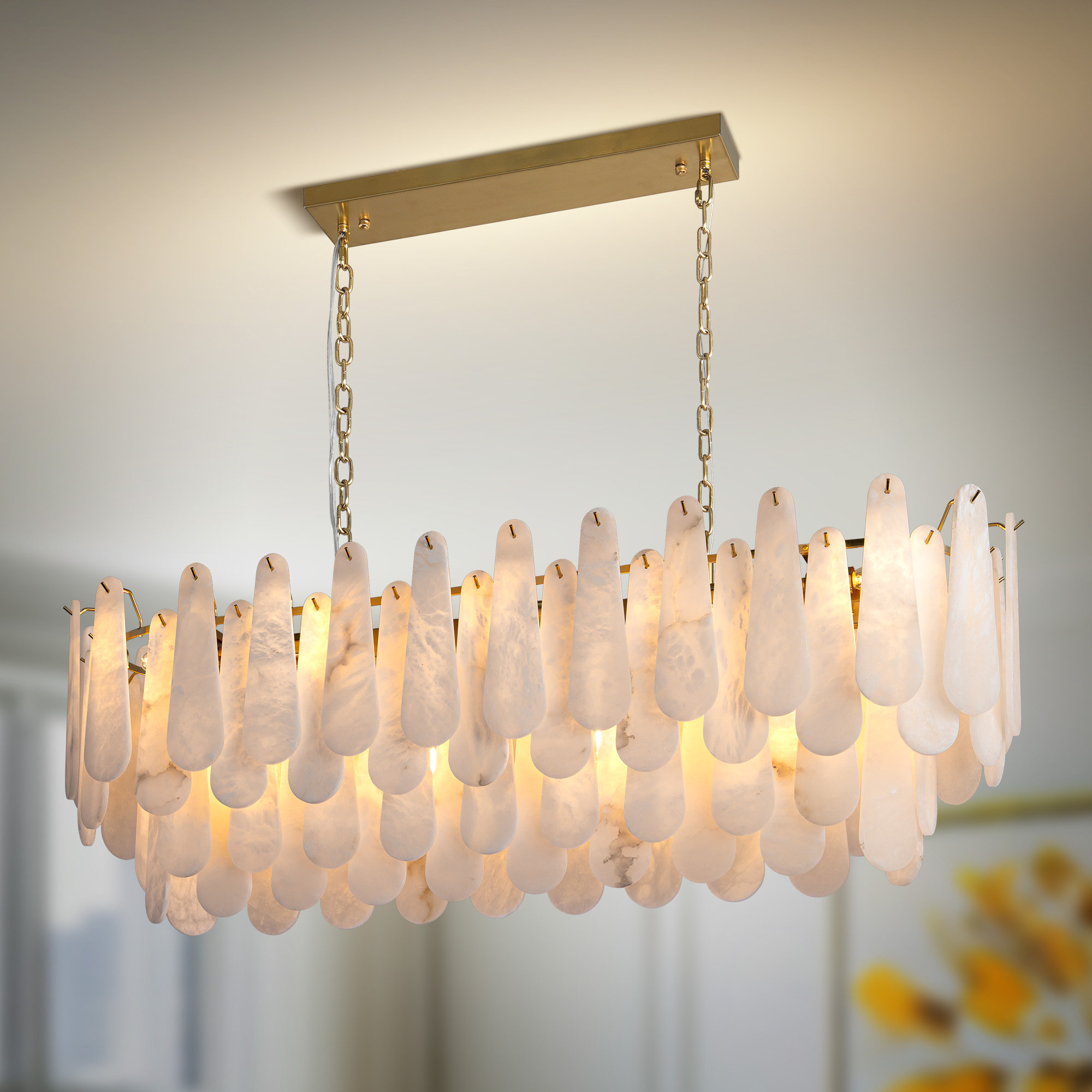 Hokku Designs Bossier Modern 47.2" 4-Tiers Alabaster Rectangle Brass ...