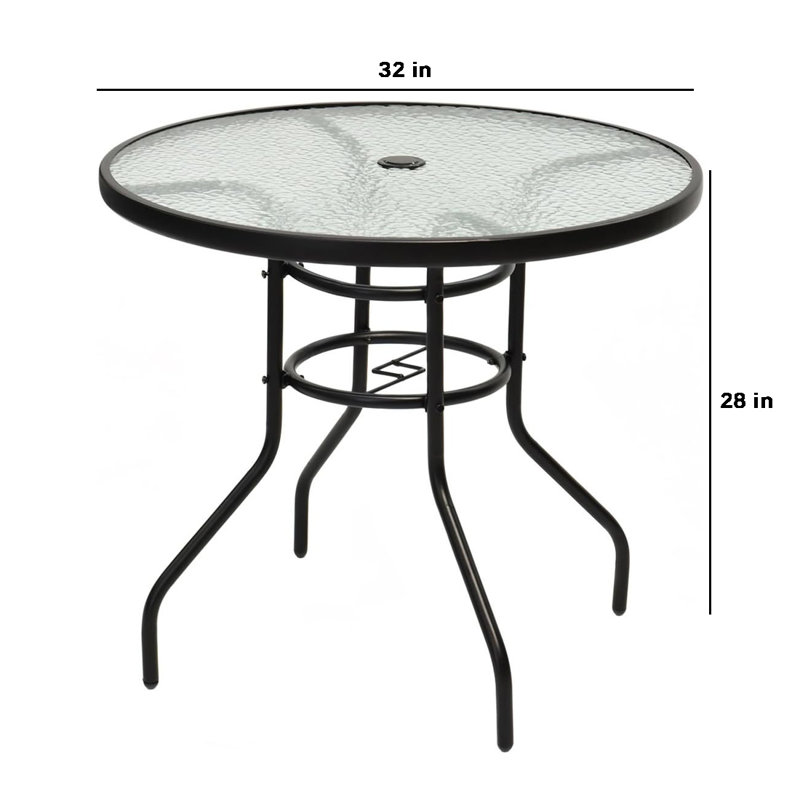 Winston Porter Patio Round Table Tempered Glass Steel Frame Outdoor ...