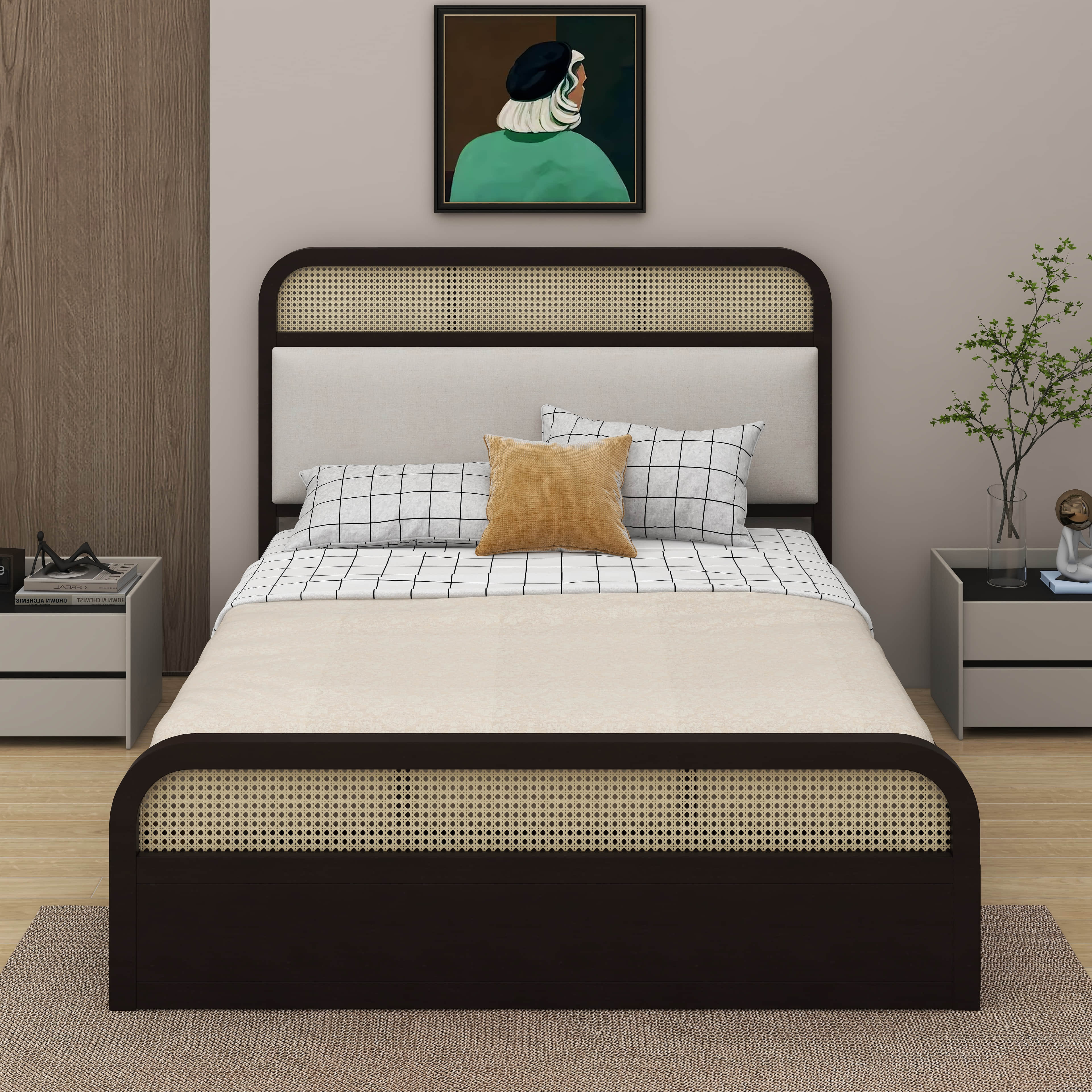 Bayou Breeze Queen Size Wooden Platform Bed With Trundle And 2 Drawers ...