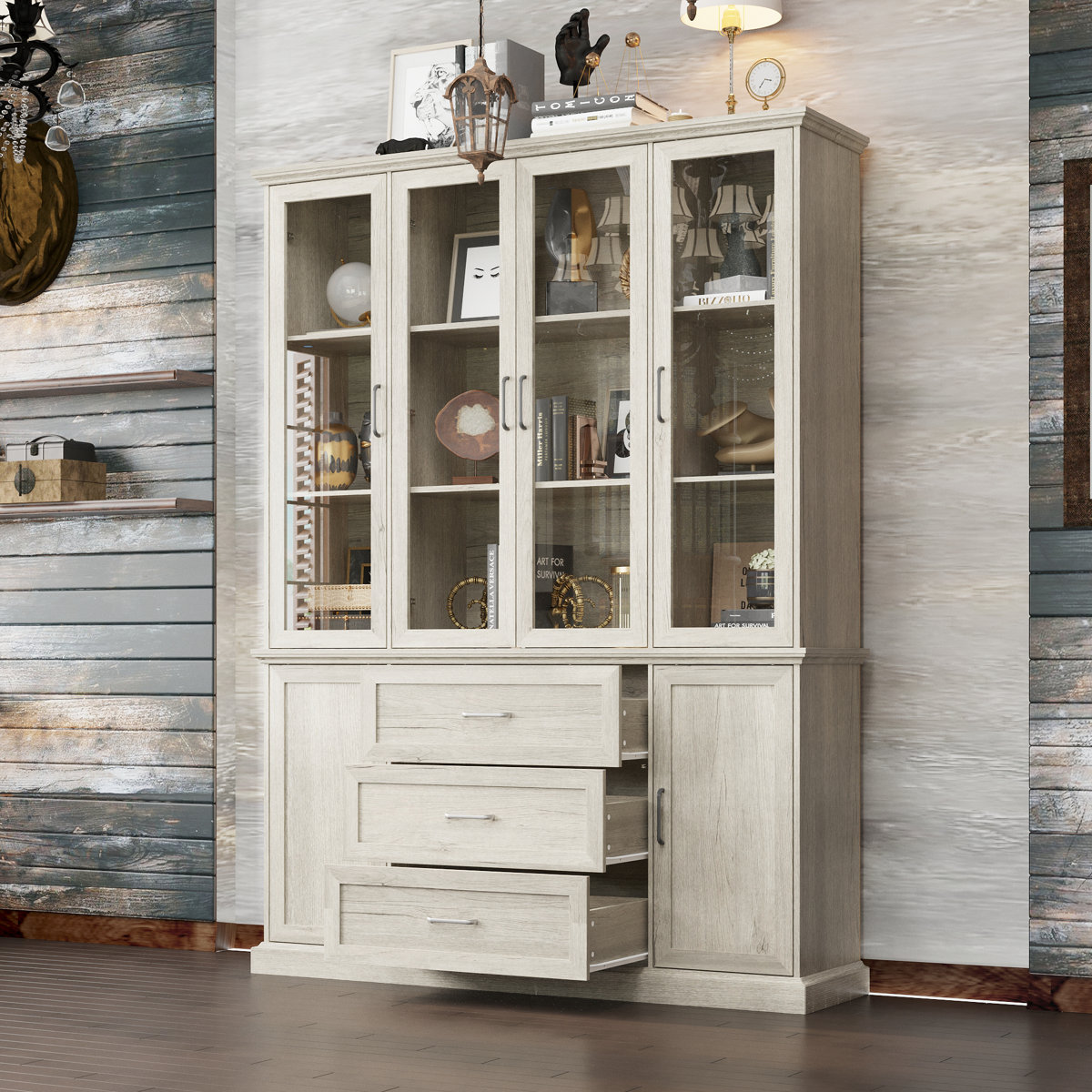Laurel Foundry Modern Farmhouse 3 Drawer Display Case Curio Cabinet ...