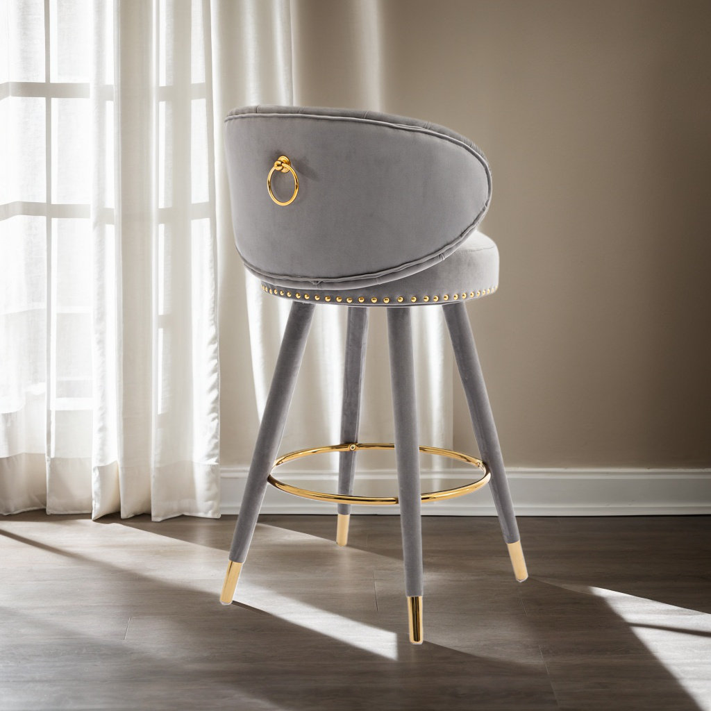 Mercer41 Princelin Swivel Upholstered 27.950'' Counter Stool with Solid ...