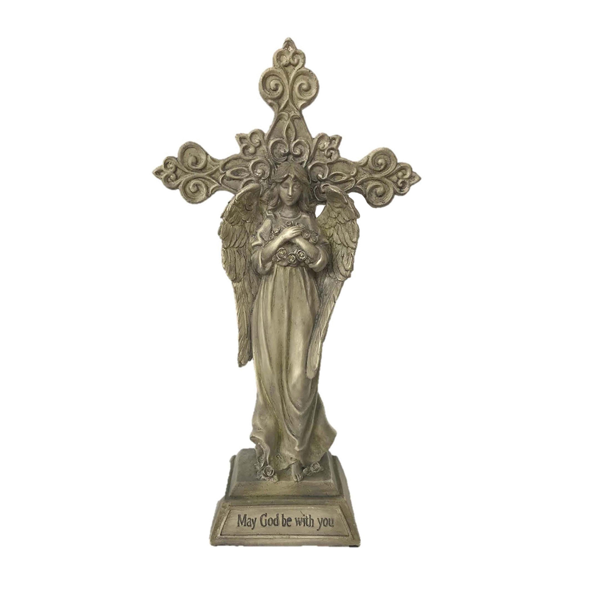Red Barrel Studio® Angel and Cross Statue | Wayfair
