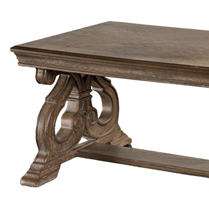 Benjara Gia Coffee Table, 52 Inch Rectangular Top, Carved Details ...