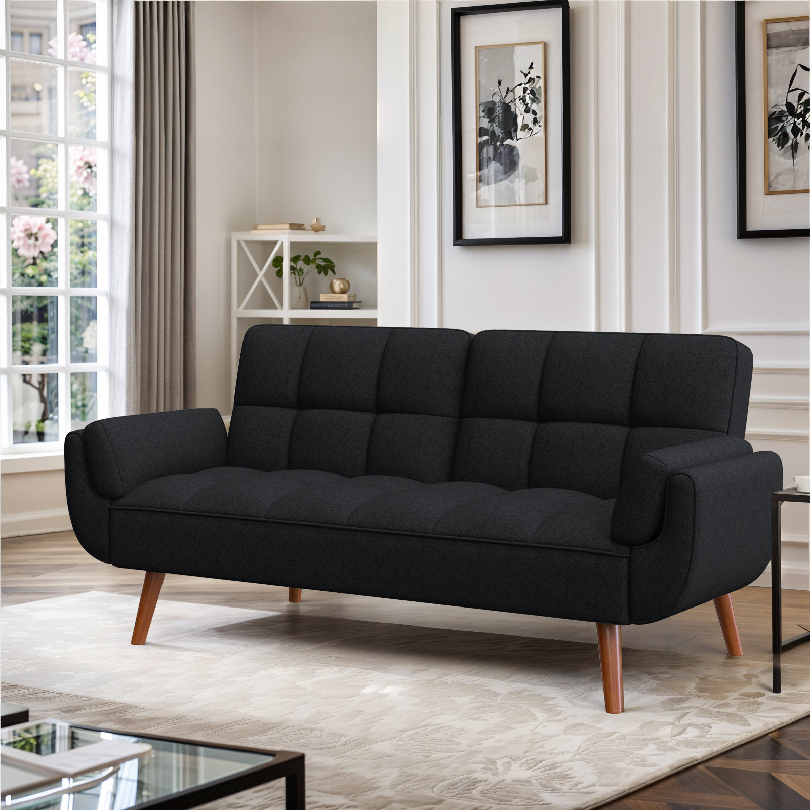 Alwyn Home Tarantino Futon Sofa Bed Convertible Couch Modern Loveseat ...