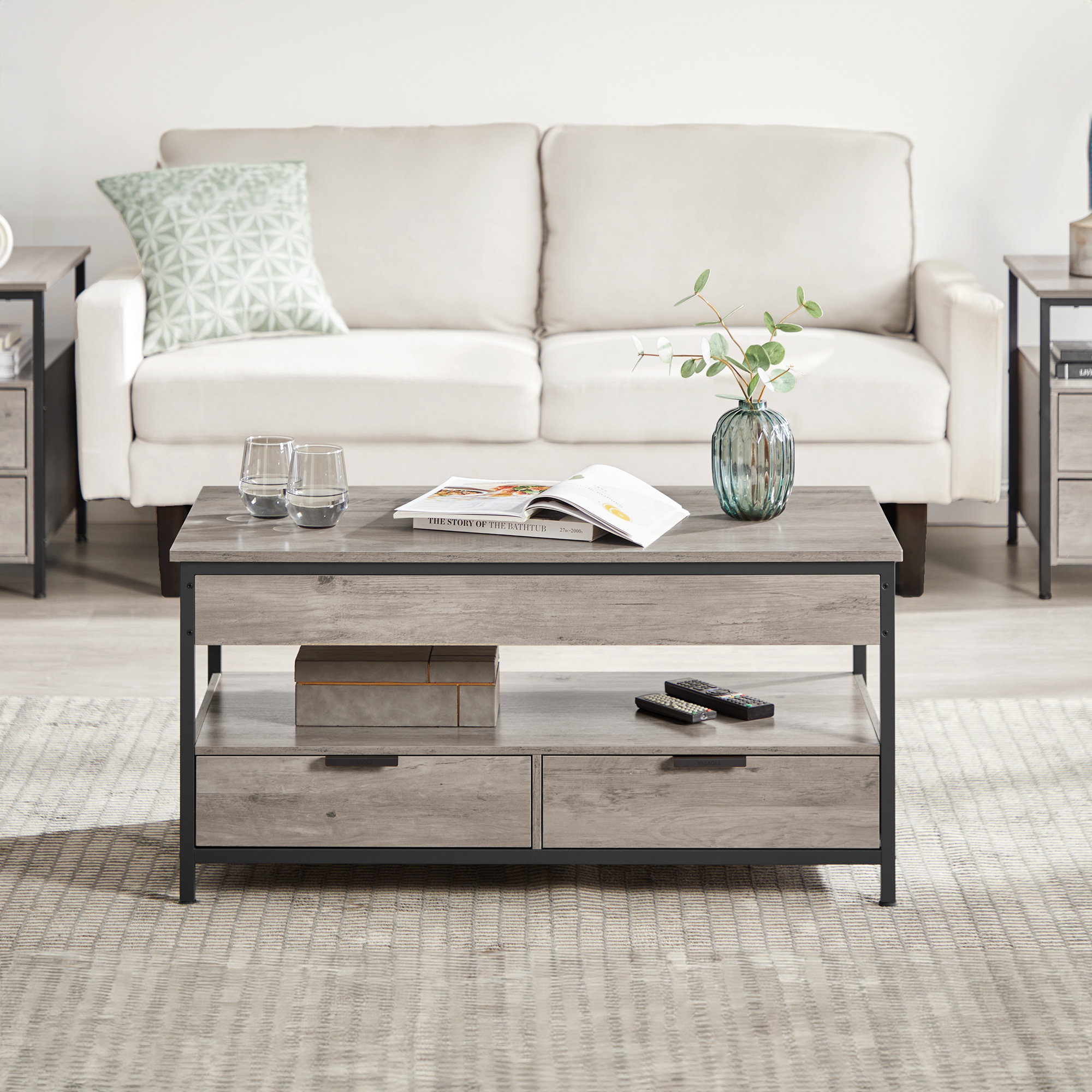 17 Stories Lift Top Coffee Table With 2 Drawers and Outlets | Wayfair