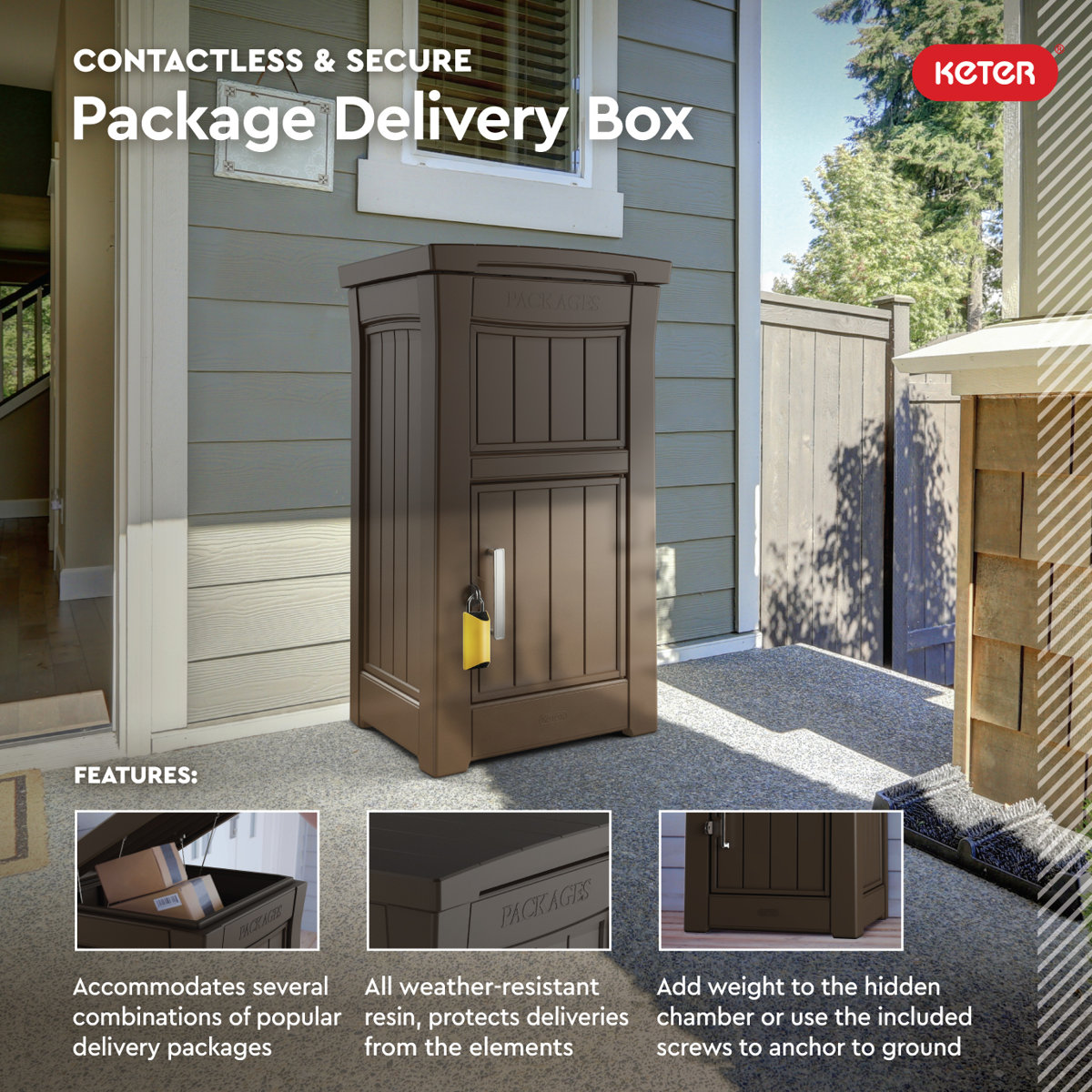 Keter Secure Outdoor Package Delivery Lockable Box For Porch Or Office ...