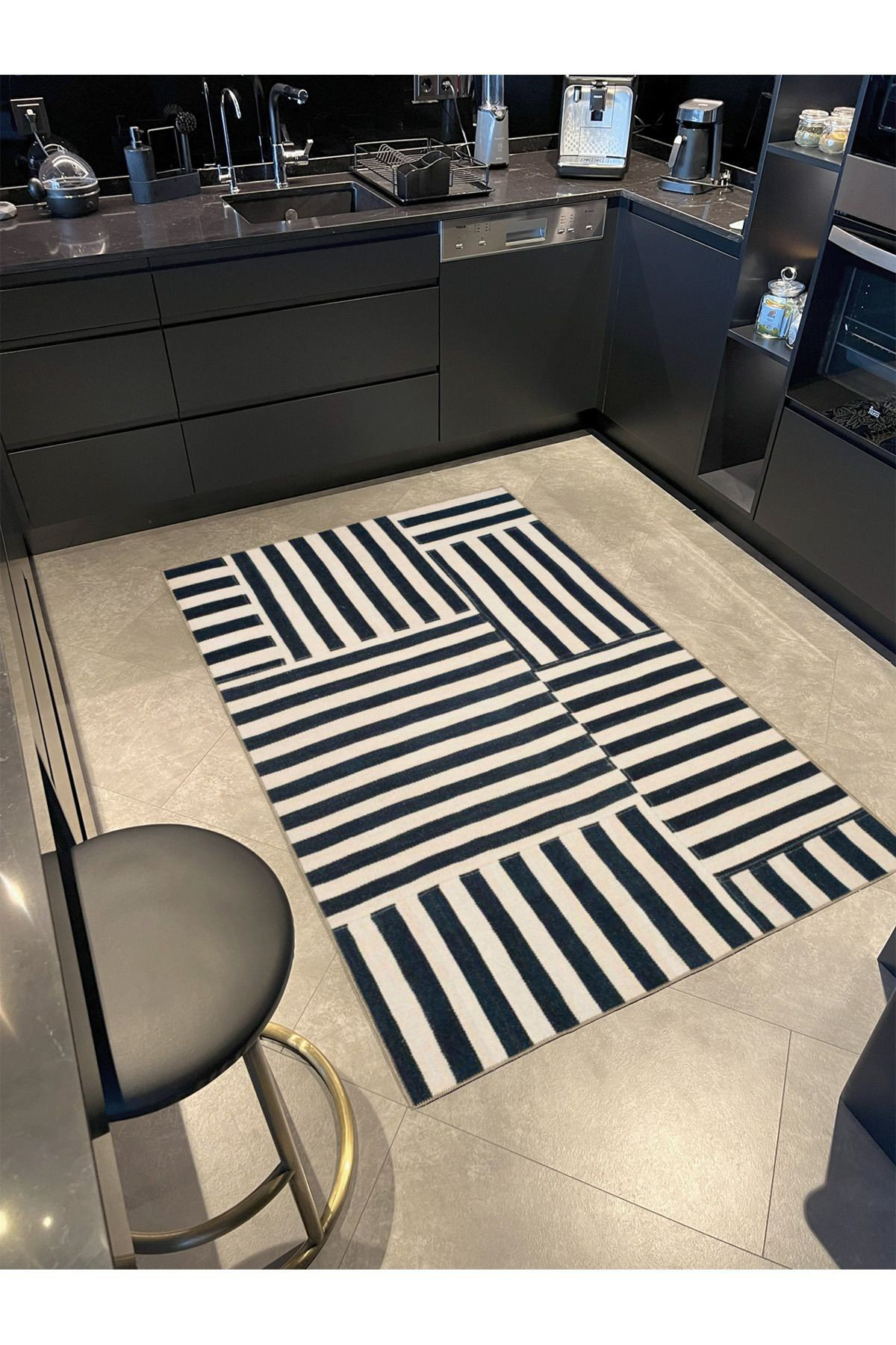 Hokku Designs Black Linear Striped Decorative Washable Rug | Wayfair