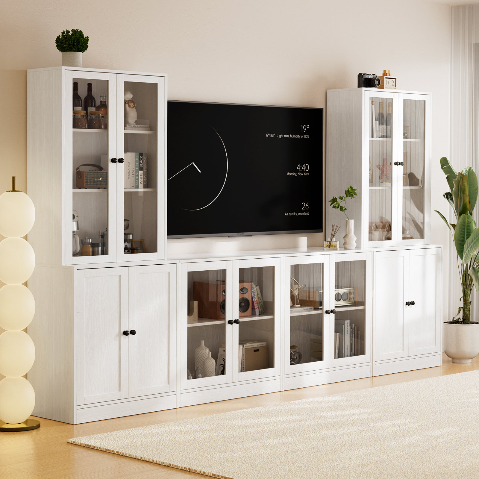 Latitude Run® Meuble audio-vidéo de 110 po de large avec bibliothèques ...