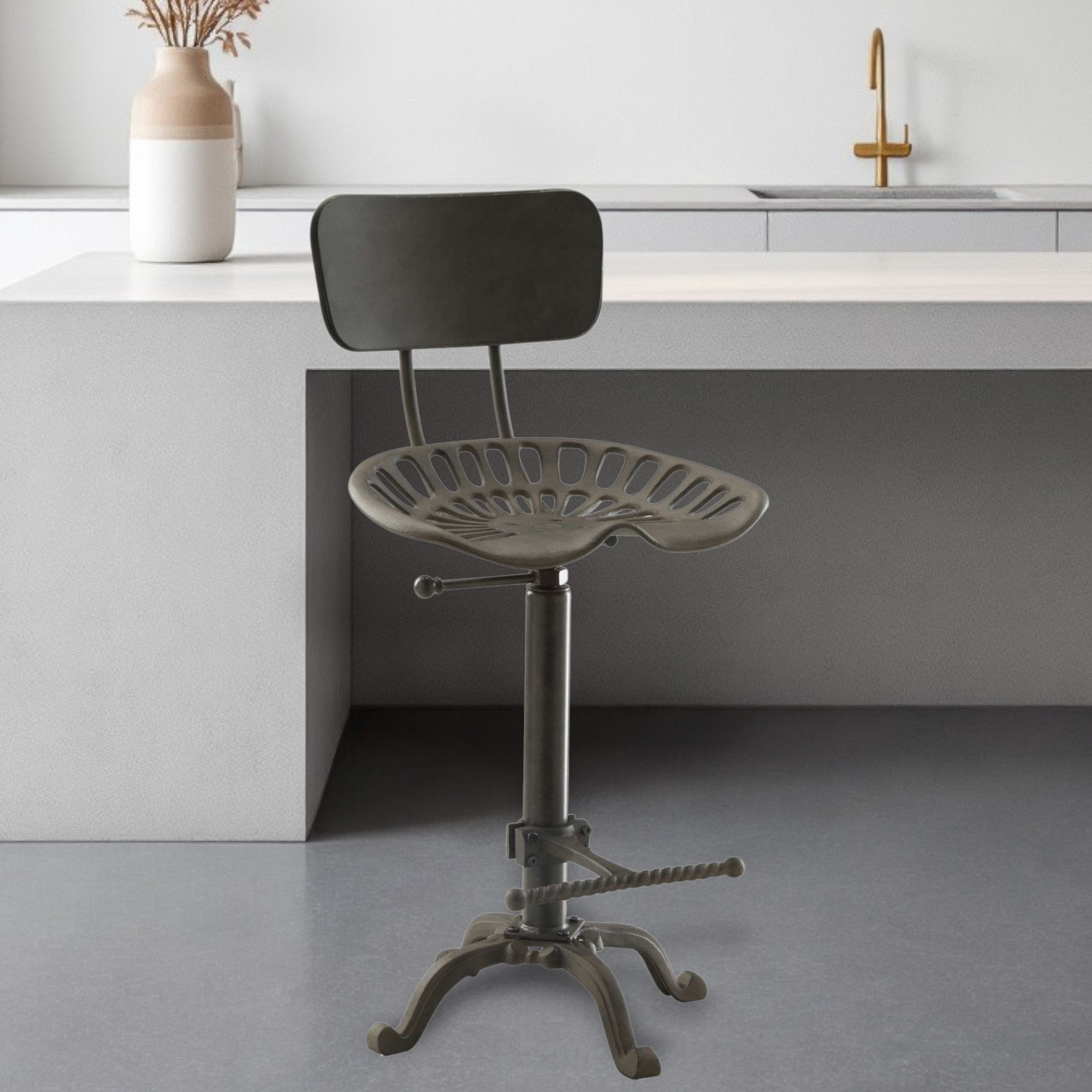 HomeRoots Gray Iron Low Back Adjustable Height Bar Chair | Wayfair
