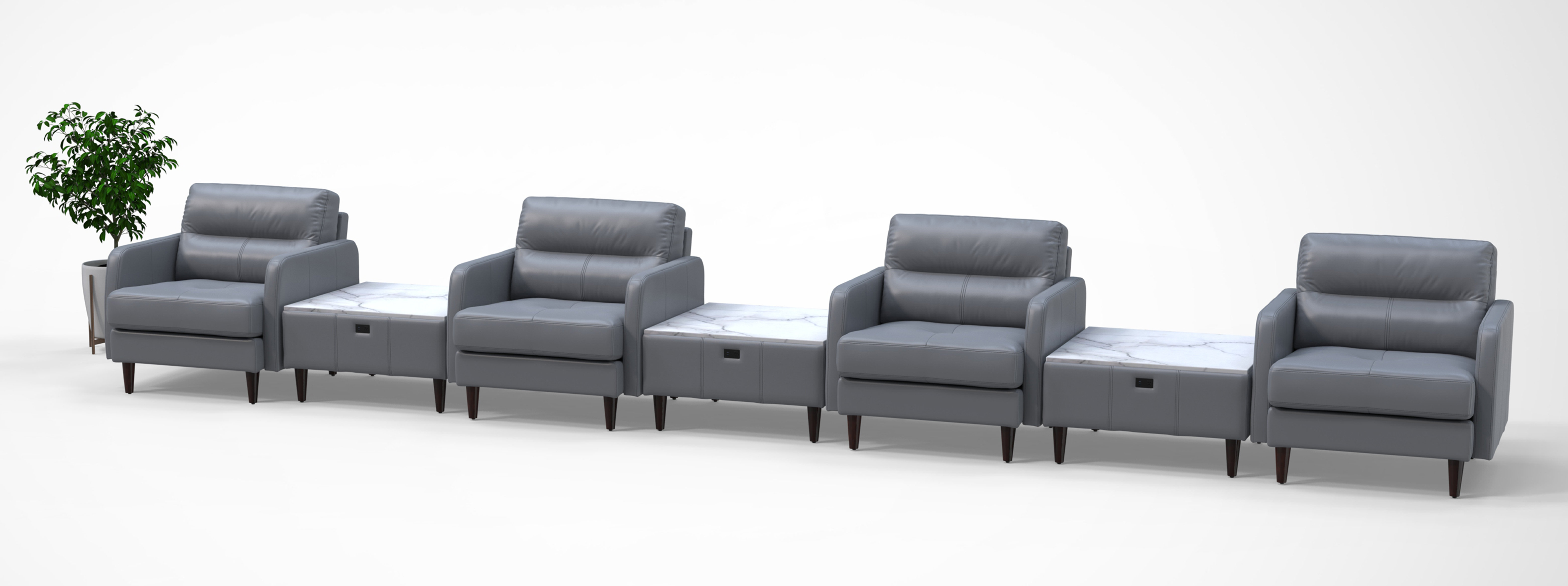 Reunion 4 Person Waiting Room Reception Chairs Set 100% Genuine Leather ...