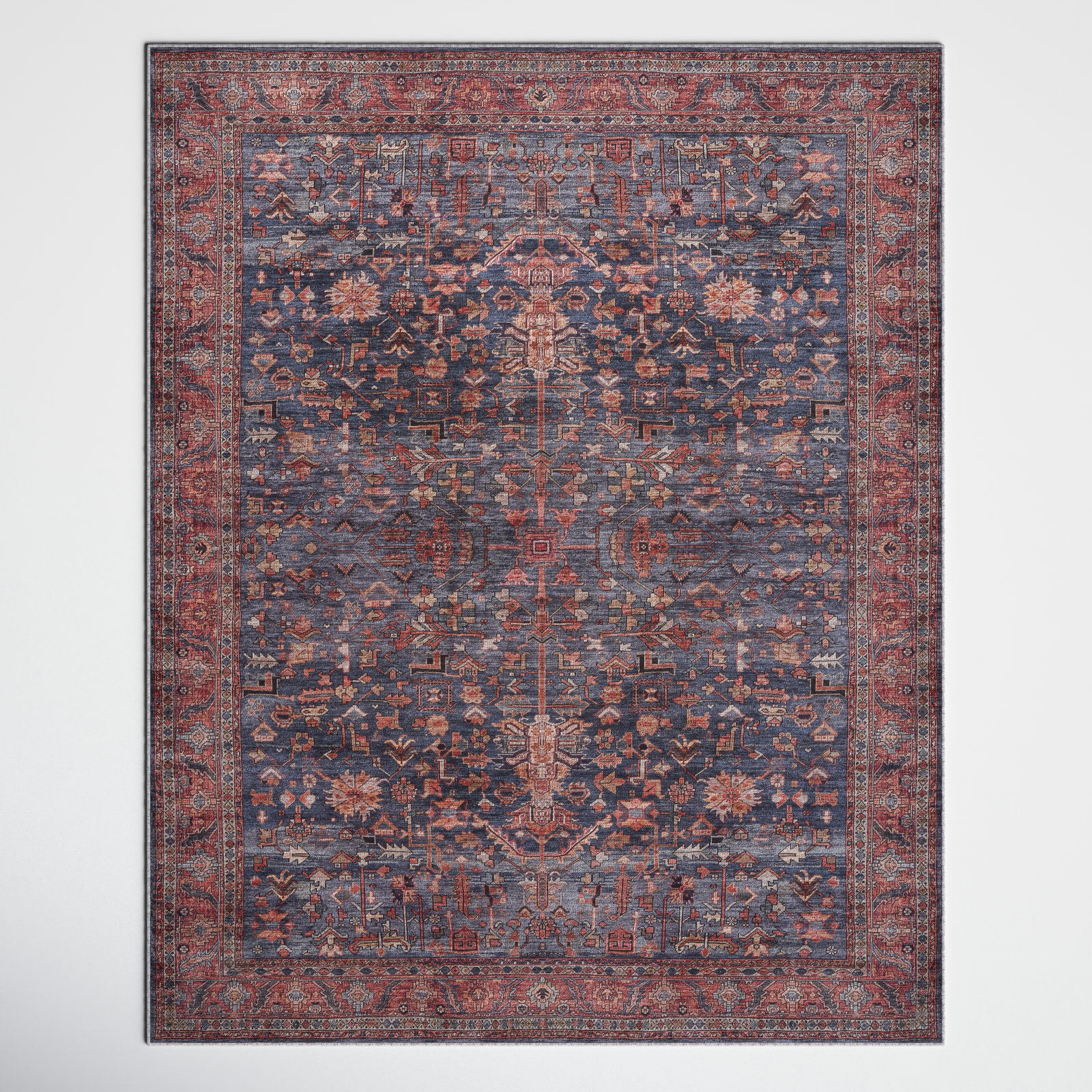 Birch Lane™ Lotte Oriental Machine Washable Flatweave Area Rug in Navy ...