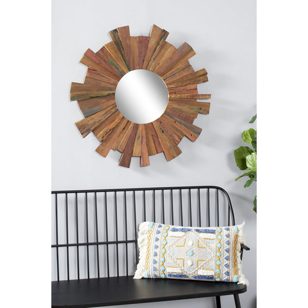 Highland Dunes Micaela Wood Asymmetrical Wall Mirror | Wayfair