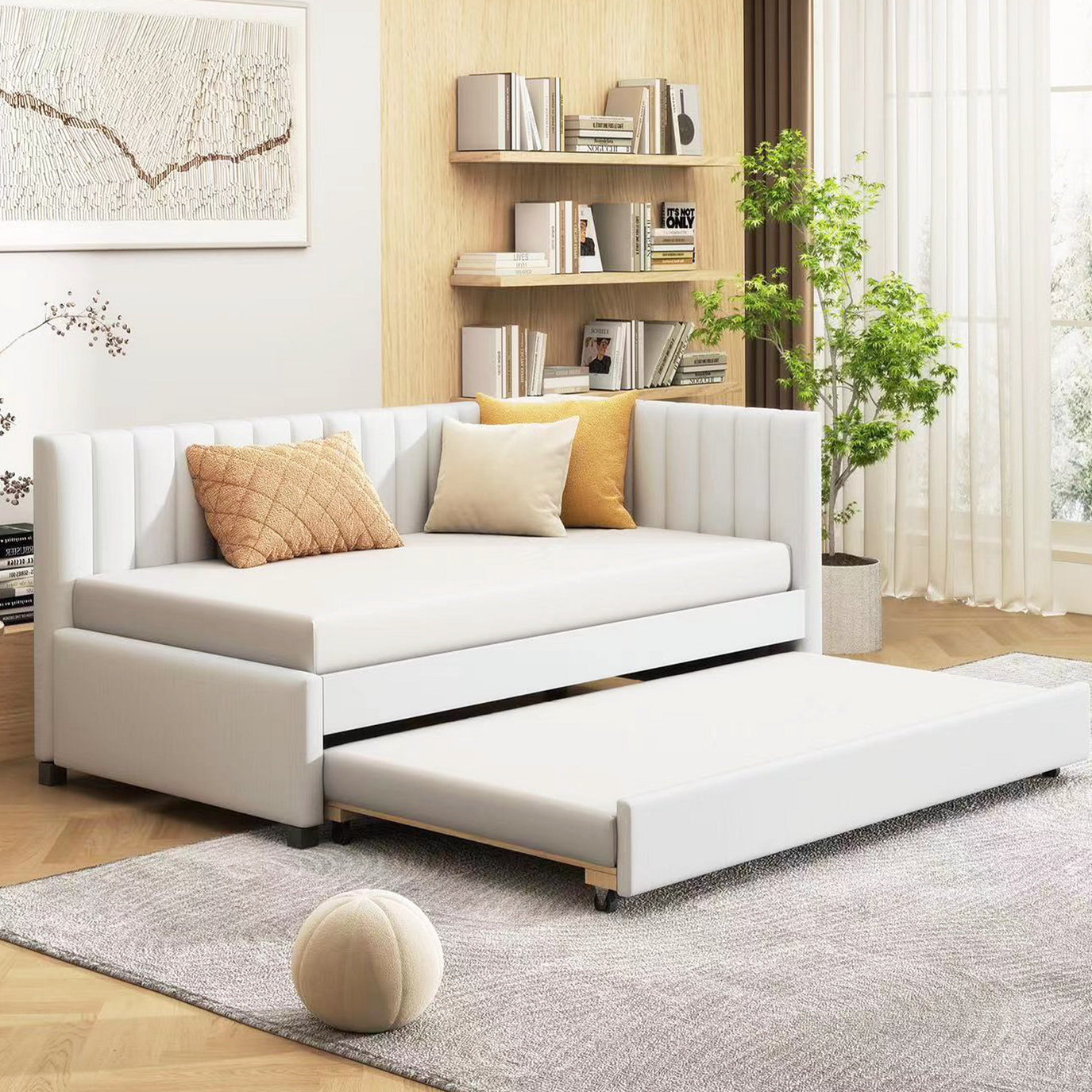 Latitude Run® Corner Bed Frame Upholstered DayBed Frame with Headboard ...