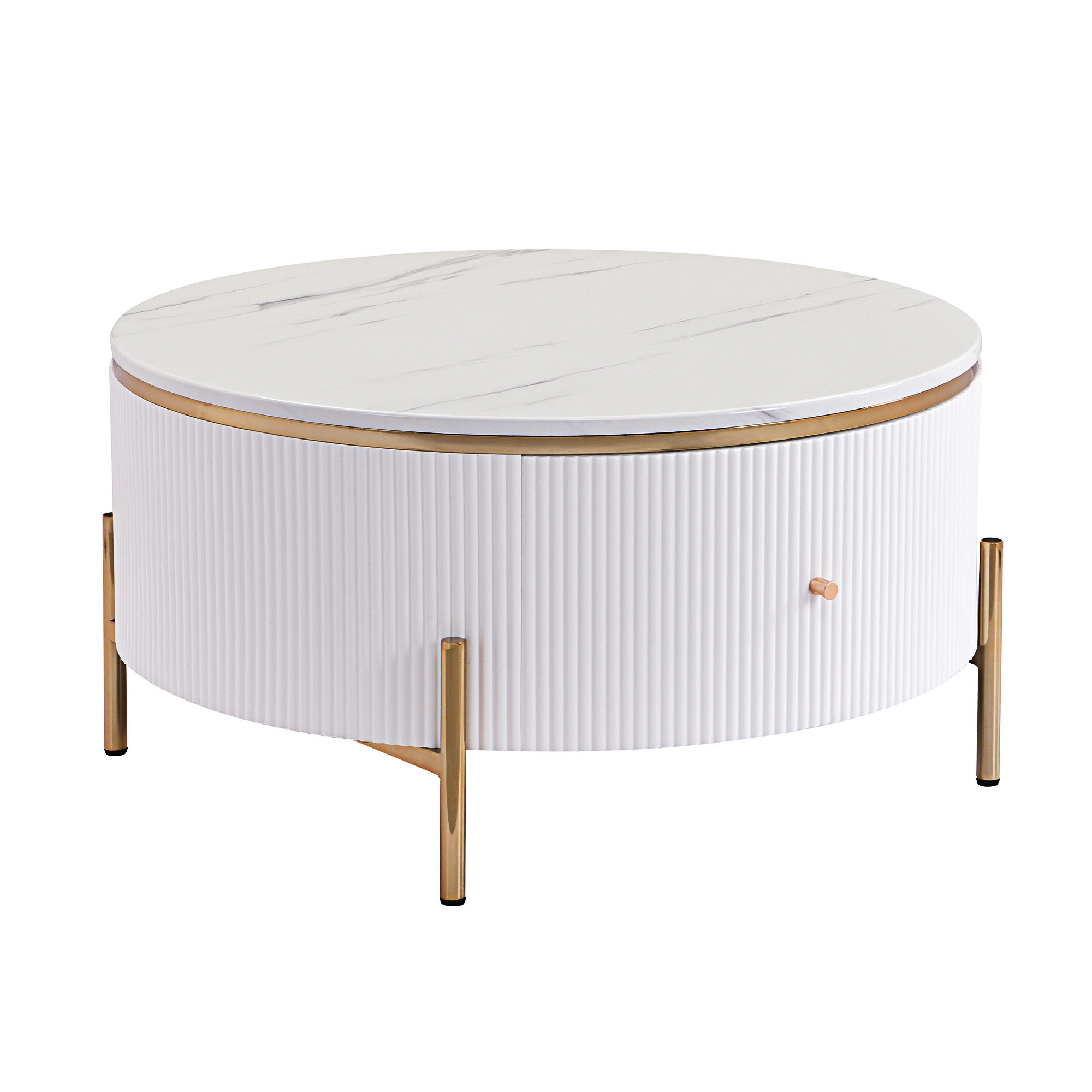 Latitude Run® Modern Round Coffee Table With 2 Large Drawers Storage ...