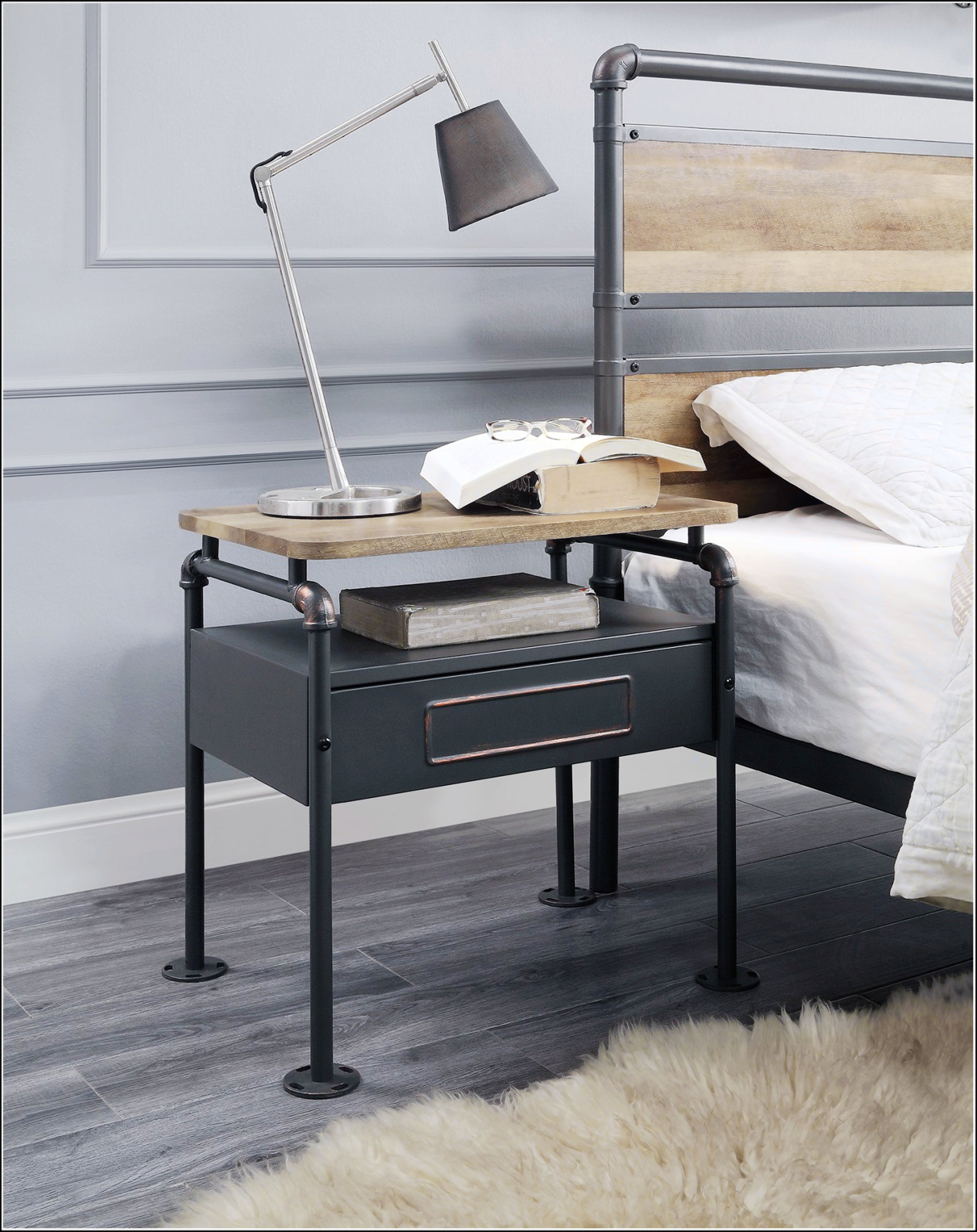 Trent Austin Design® Industrial Style Nightstand With Wooden Top And ...