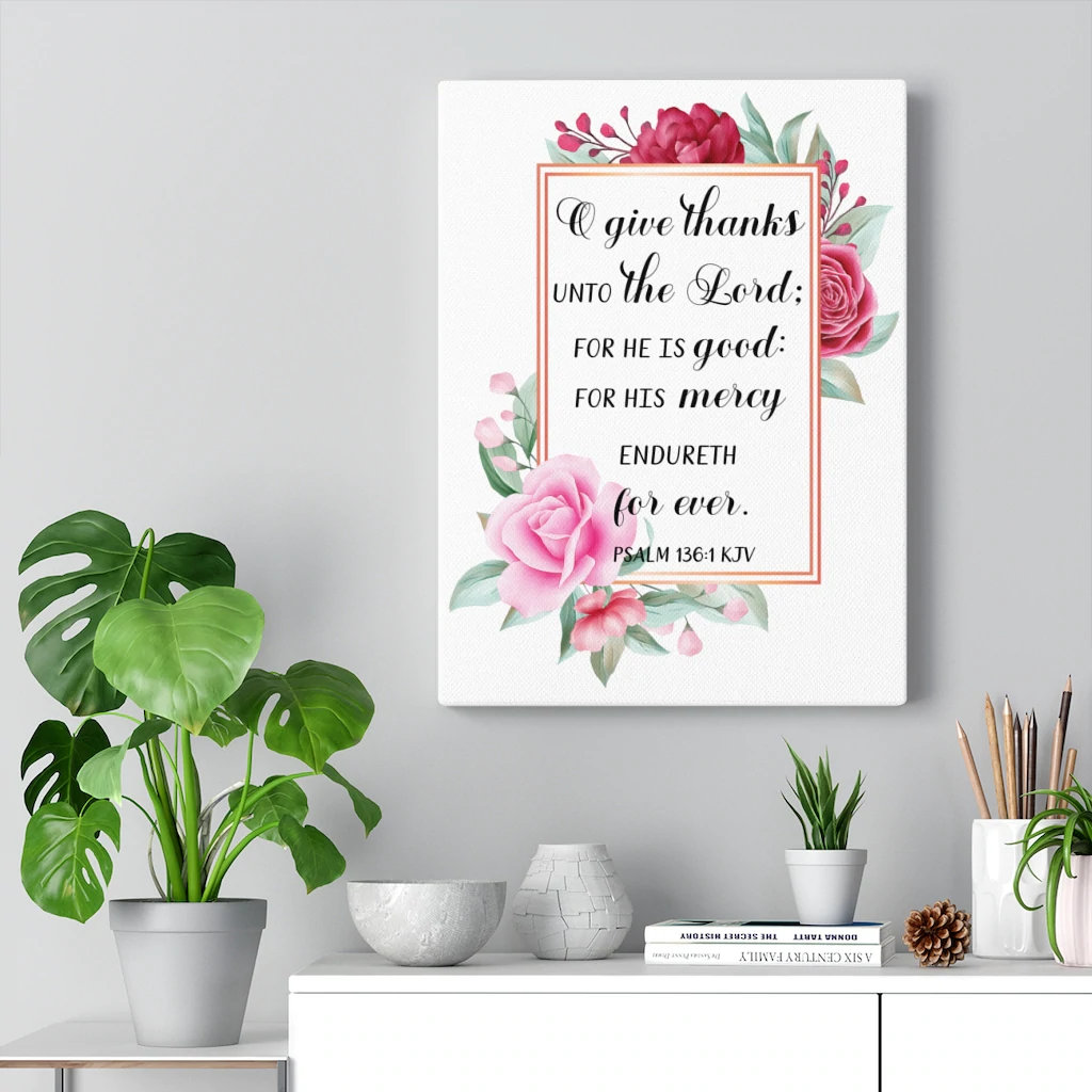 Trinx Give Thanks Psalm 136:1 Christian Wall Art Bible Verse Print ...