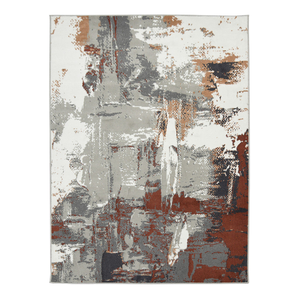 HomeRoots 6' X 9' Ivory Gray and Rust Abstract Power Loom Area Rug ...