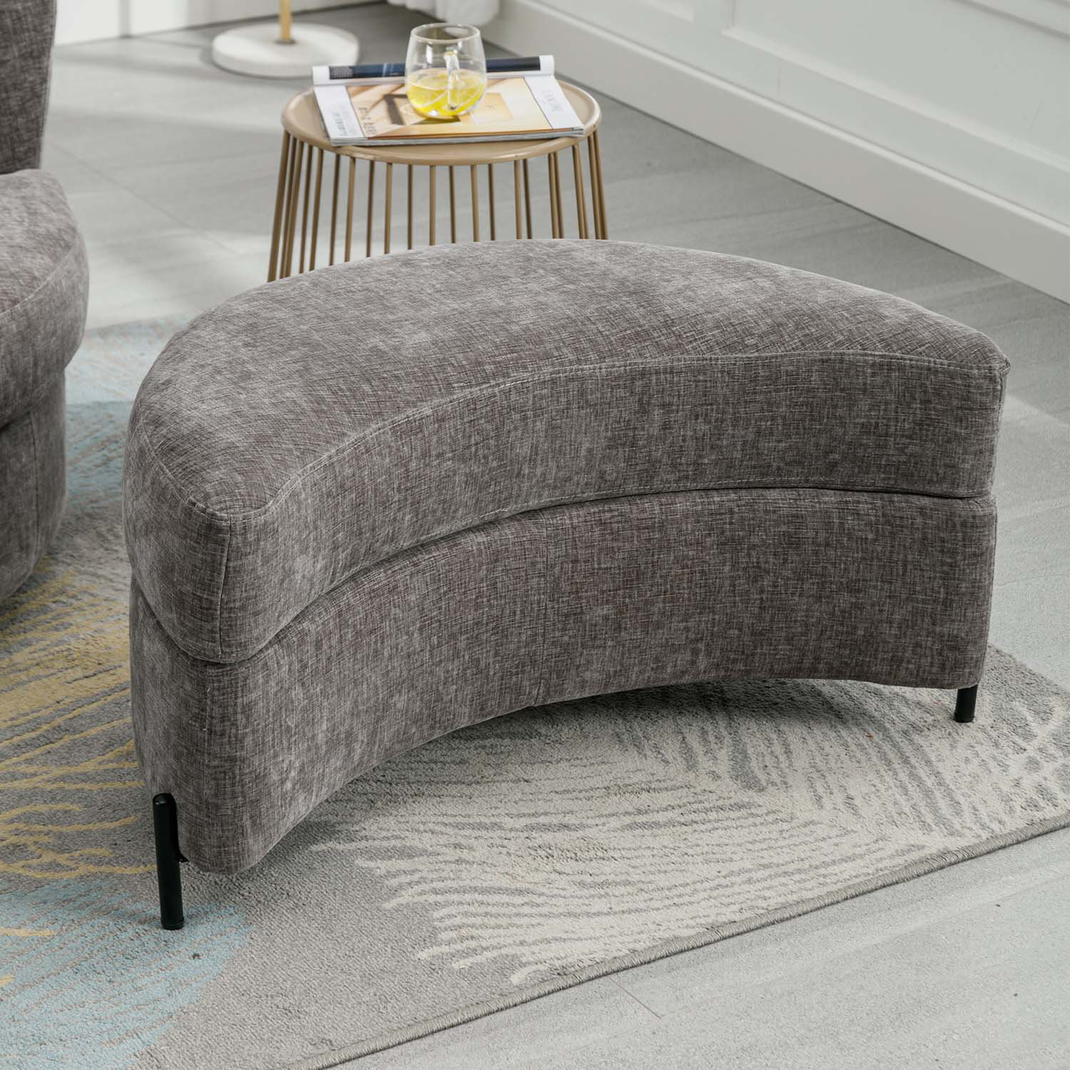 Ebern Designs 32.7" W Chenille Upholstered Half Crescent Moon Storage ...