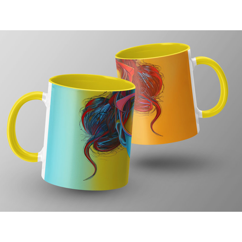 East Urban Home Kids Drawing Style 11oz Accent Mugs – White Ceramic ...