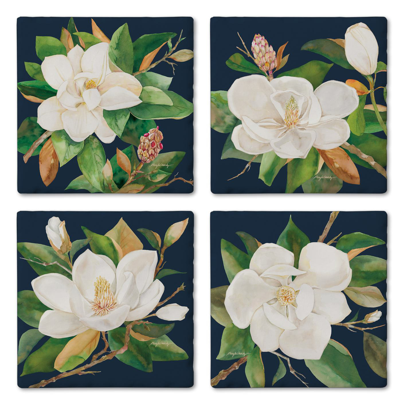 East Urban Home Magnolia 4 Pack Assorted Tumbled Tile Stone Coasters ...