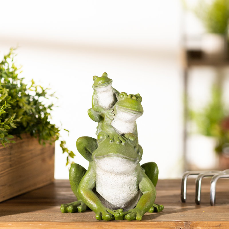 Arlmont & Co. Triple Garden Frog Stack Statue 9"H | Wayfair