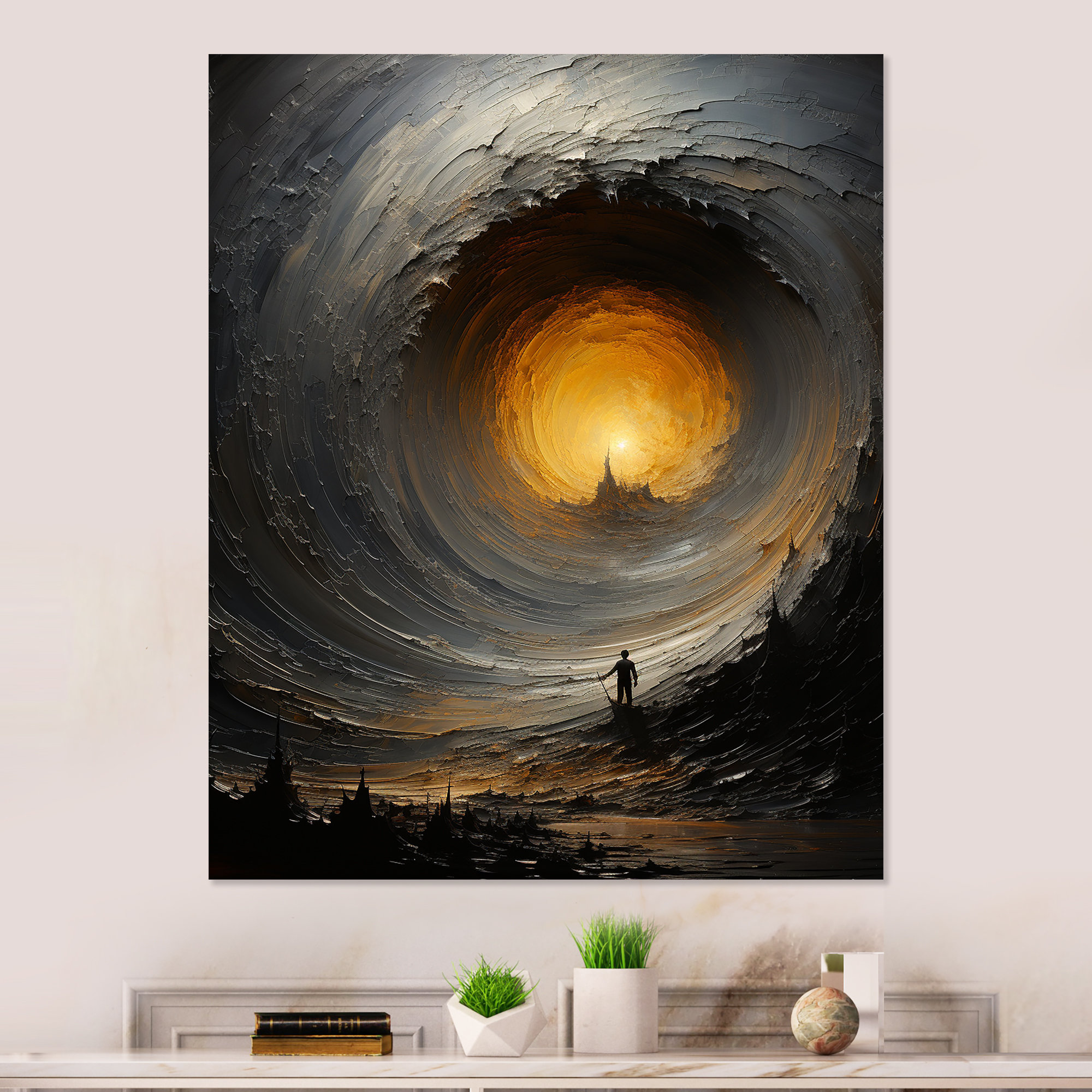 Highland Dunes Modern Storm Waves In Ocean I - Abstract Spirals Metal ...