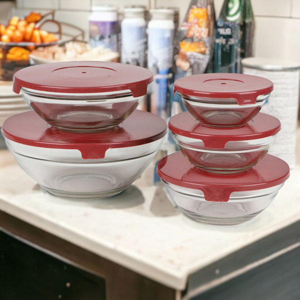 Belfry Kitchen Set Of 5 Colourful High Quality Food Storage Glass Bowls ...