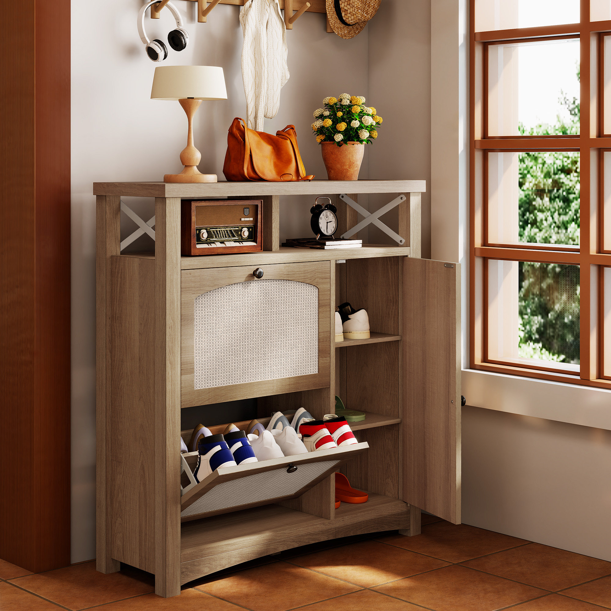 Bay Isle Home™ Farmhouse Shoe Storage Cabinet 2 Flip Drawers & Side ...