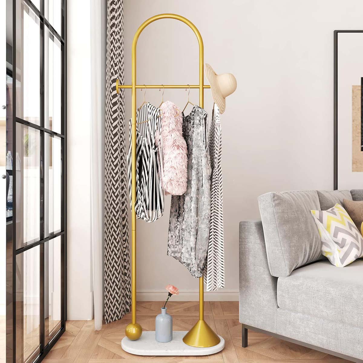 Mercer41 Metal Gold Coat Rack, Freestanding Entryway Stand, Hat Coat ...