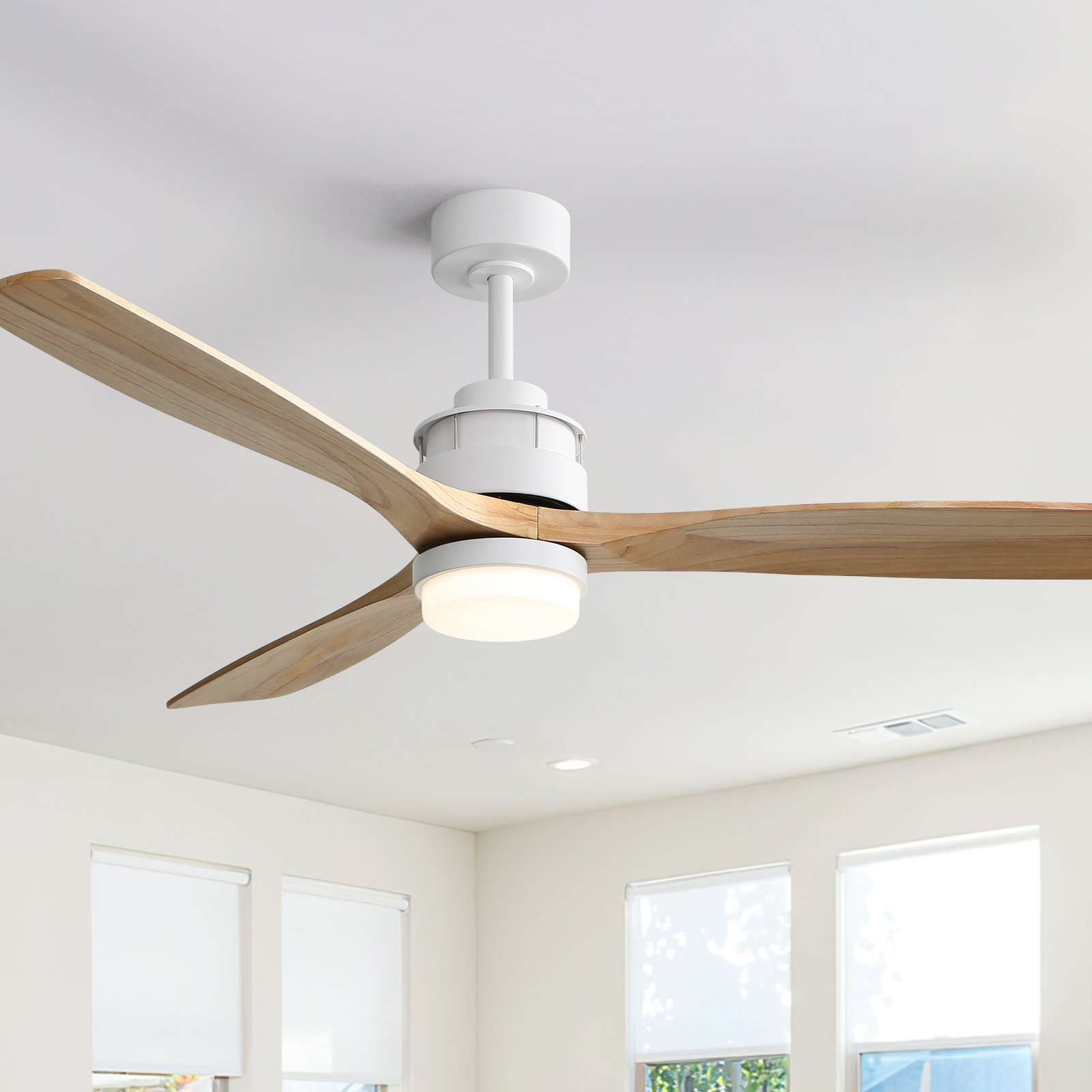 George Oliver Kemp 60" 3-Solid Wood Blade Modern Large Ceiling Fan With ...