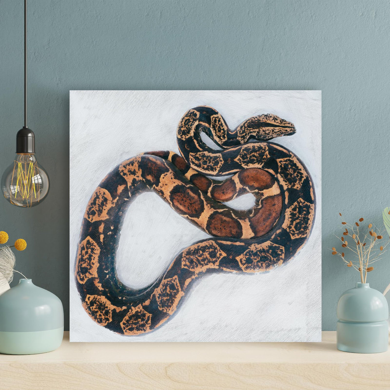 Latitude Run® Brown And Black Snake On White Surface - Wrapped Canvas ...