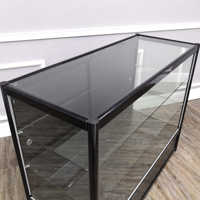 FixtureDisplays Black Aluminum Showcase Full Vision 48 Inch Frame Shelf ...