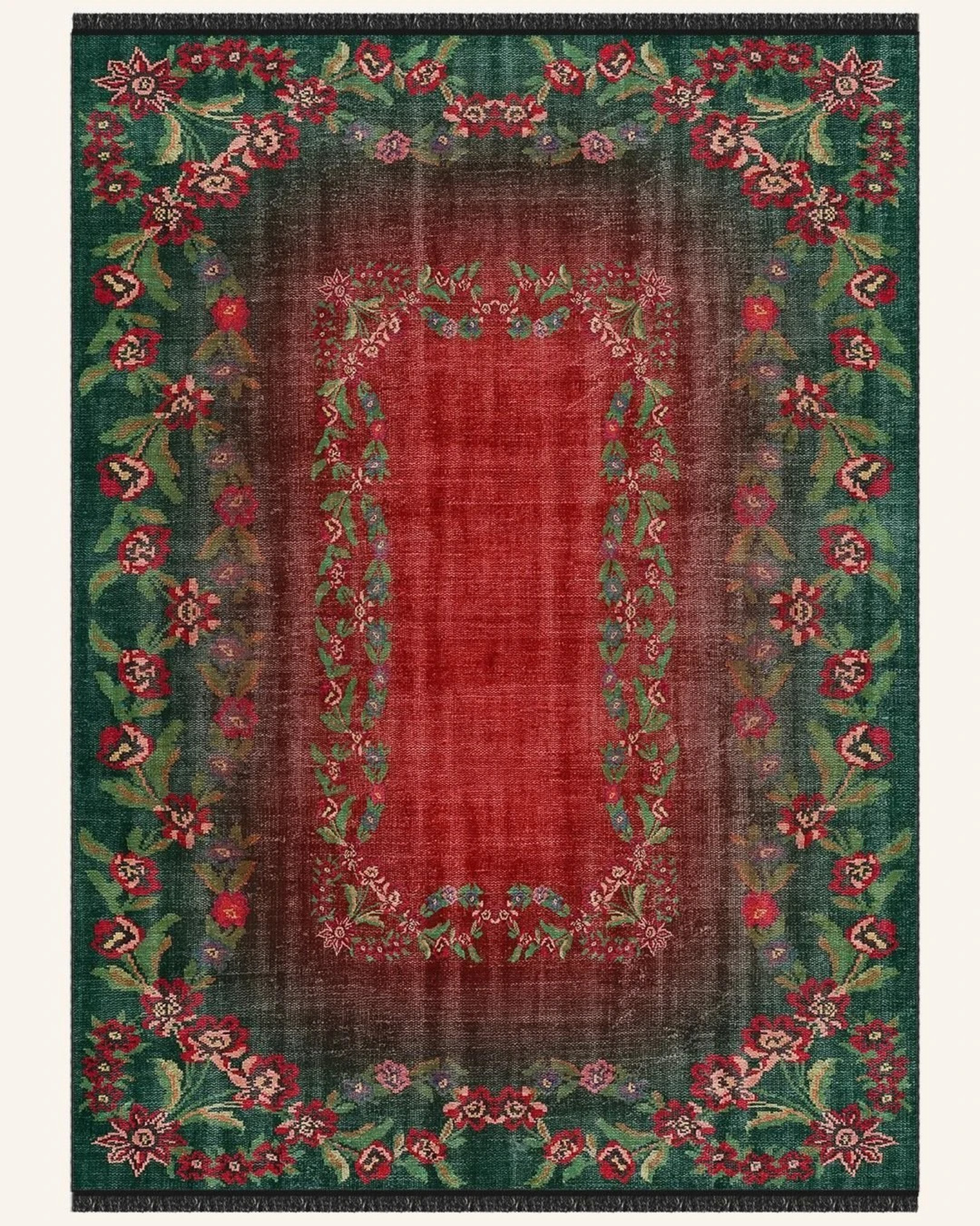 Bungalow Rose Bryonwood Floral Red Green Machine Woven Cotton Polyester ...