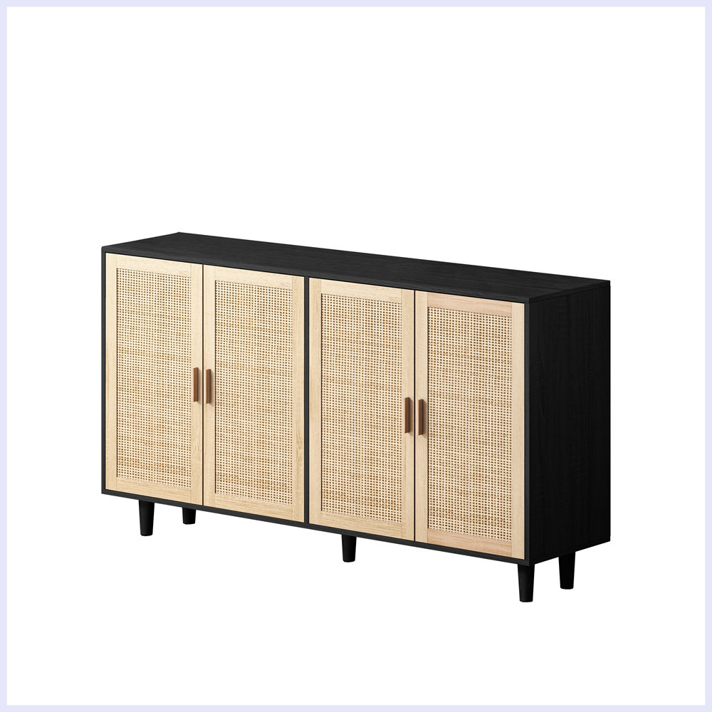 Bayou Breeze Modern 4-Door Rattan Decorative Storage Cabinet for ...
